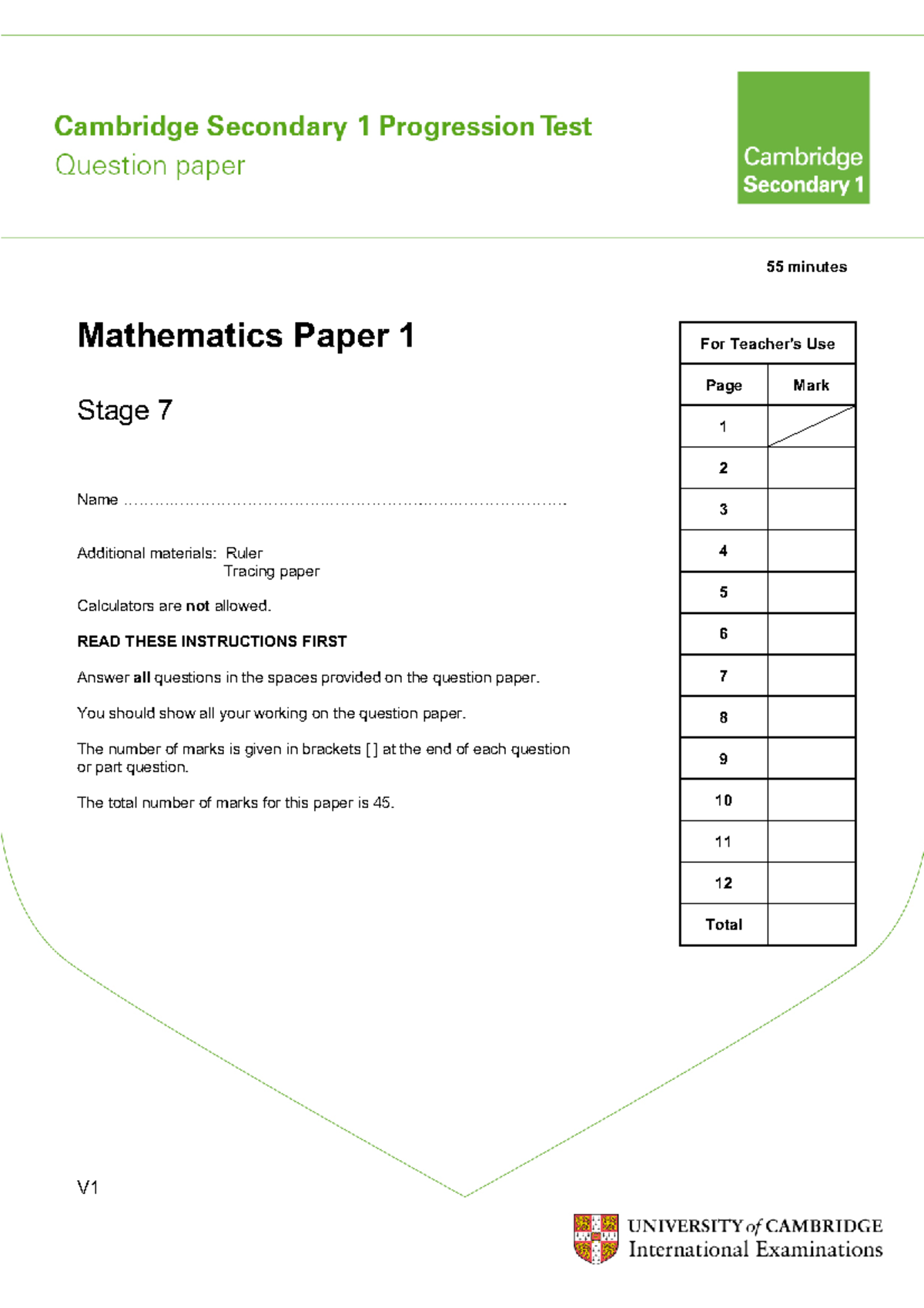 Test1 - Math - © UCLES 2011 P110/01/A/M/11 [Turn over For Teacher's Use ...