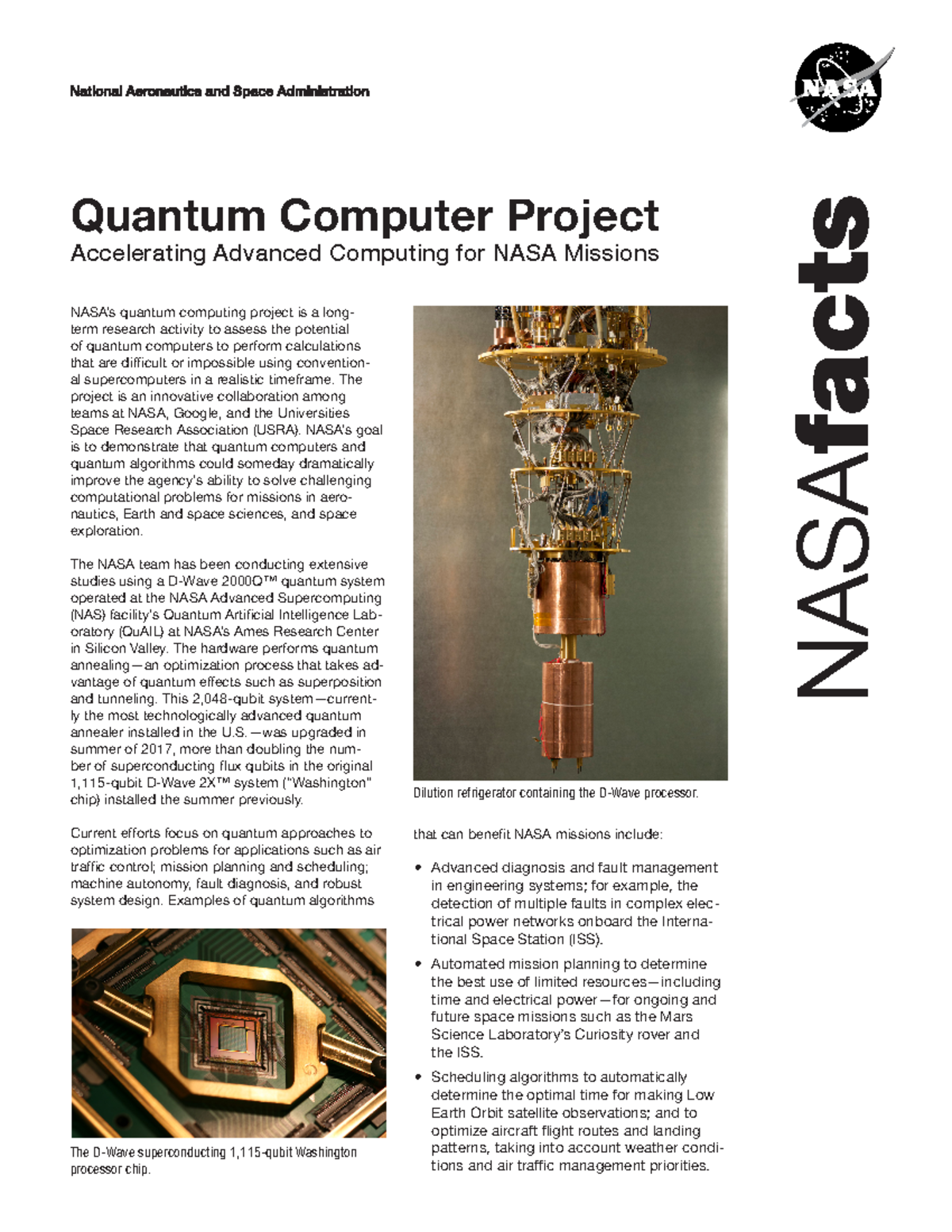 Quantum Computer Fact Sheet Fall2017 - NASA’s quantum computing project ...