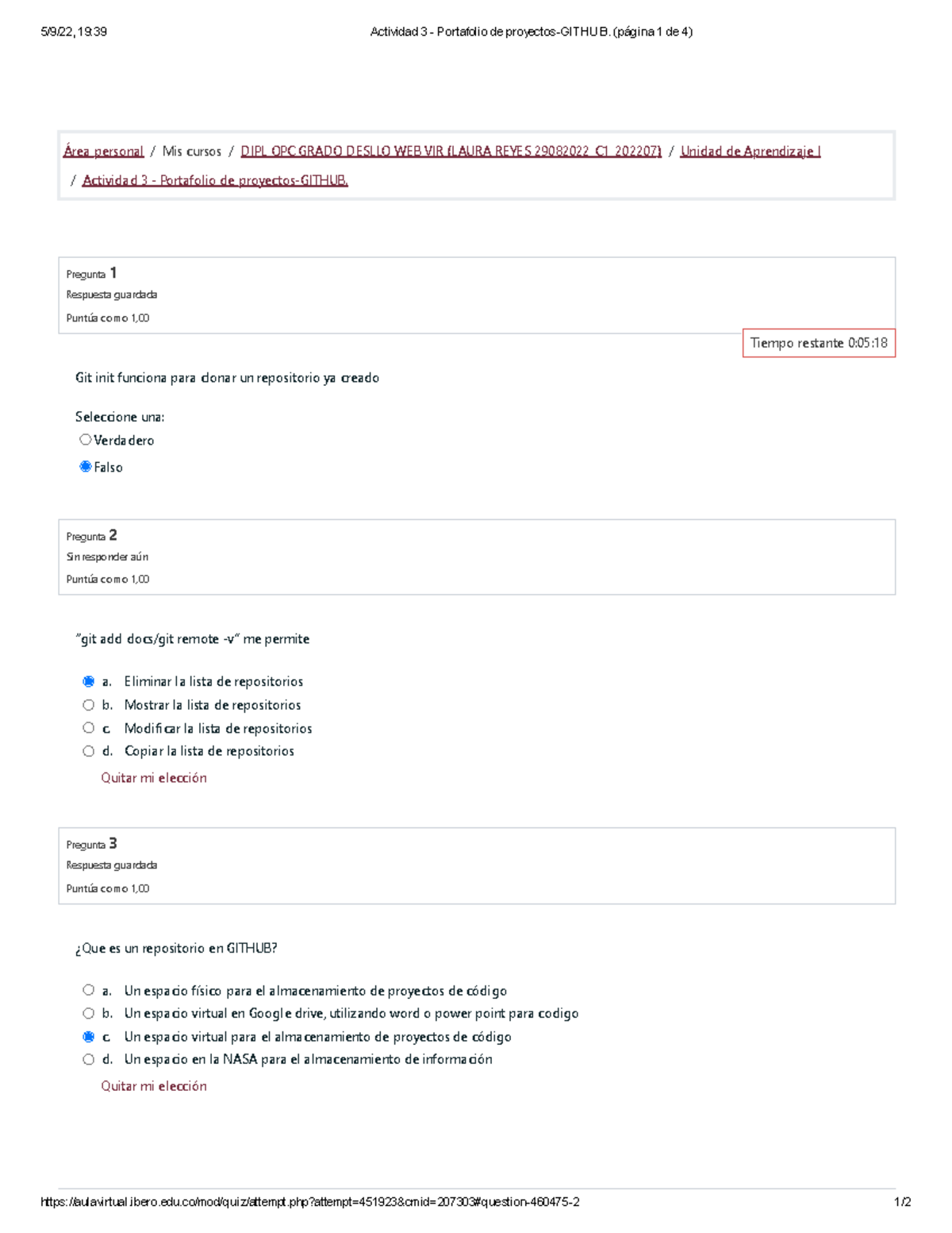Actividad 3 - Portafolio de proyectos- Github. (página 1 de 4) - 5/9/22 ...