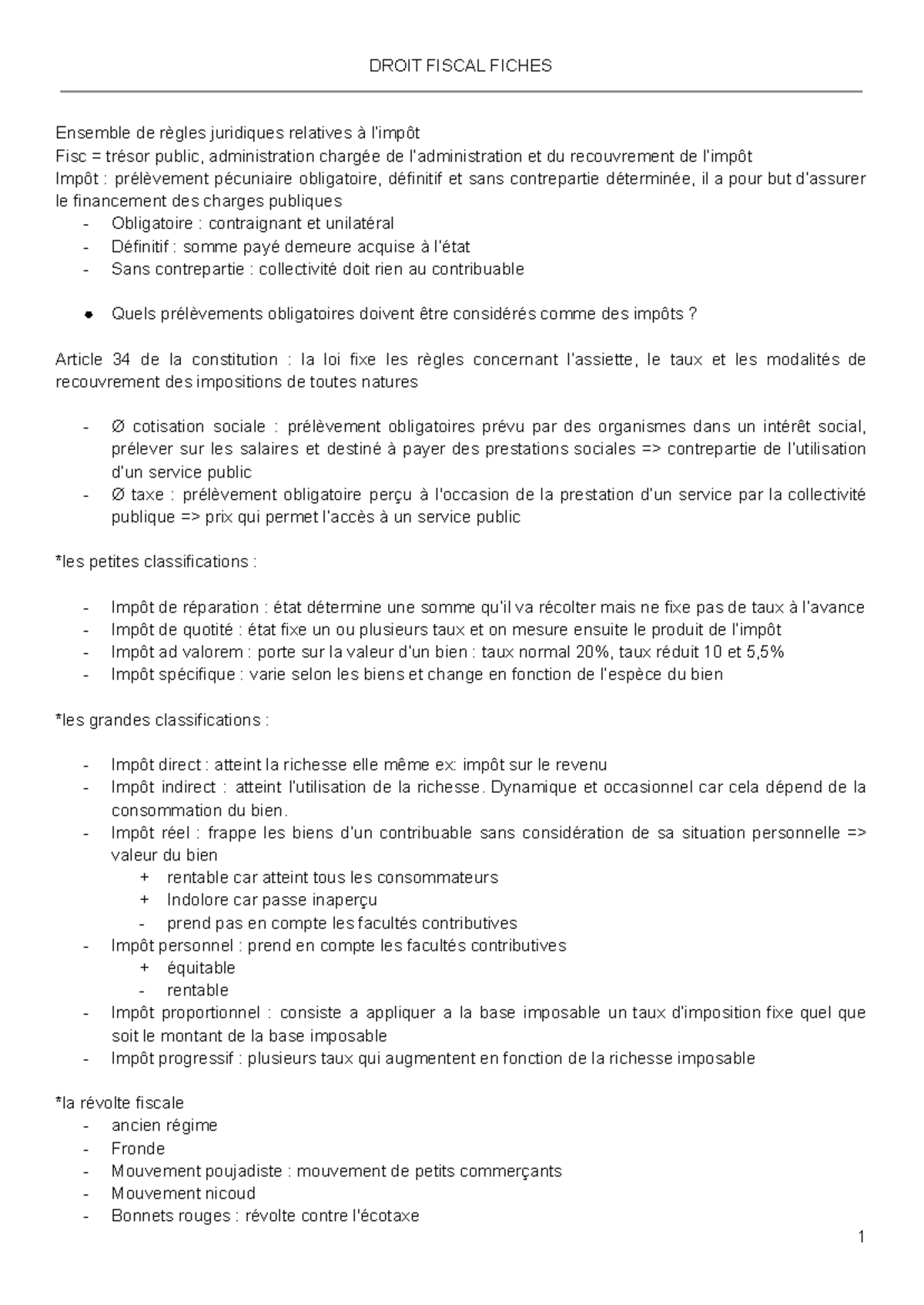 Droit fiscal fiche - DROIT FISCAL FICHES Ensemble de règles juridiques ...