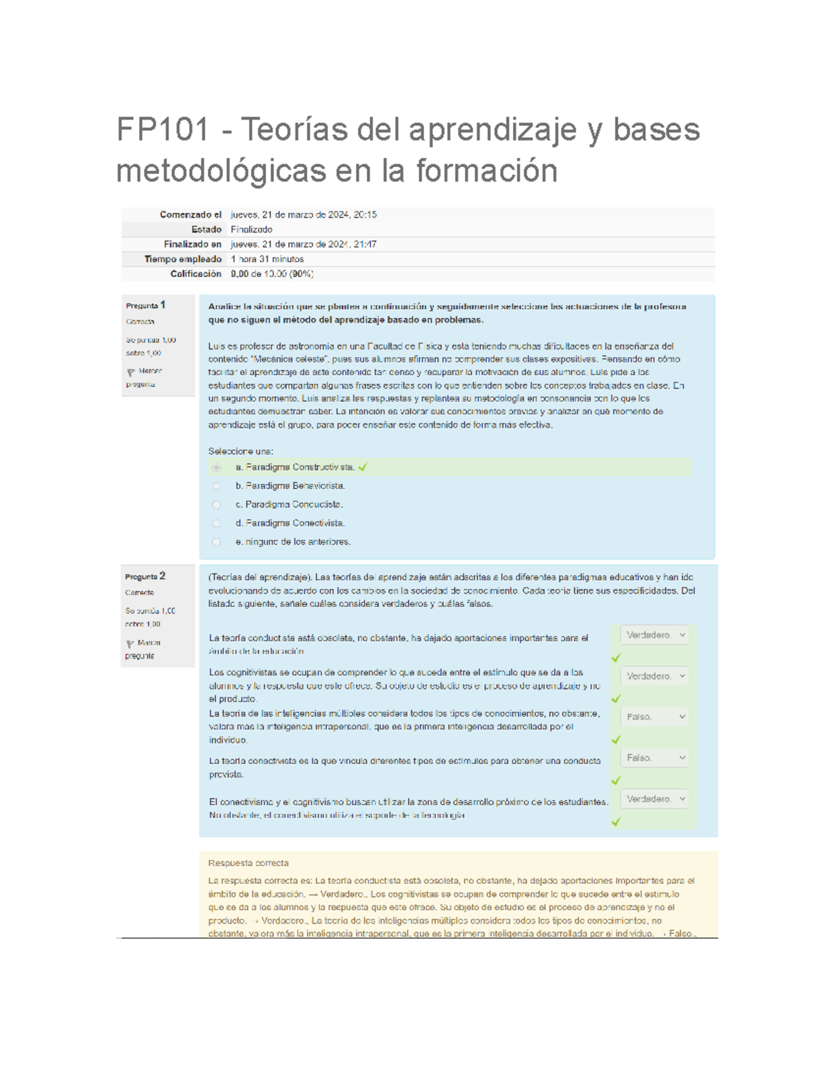 FP101 - Teorías del aprendizaje y bases metodológicas en la formación ...