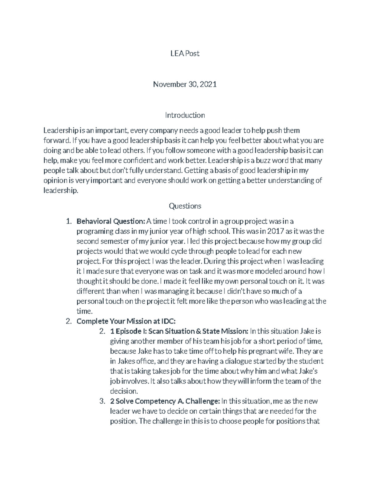 LEA Post - Principles of Management - LEA Post November 30, 2021 ...