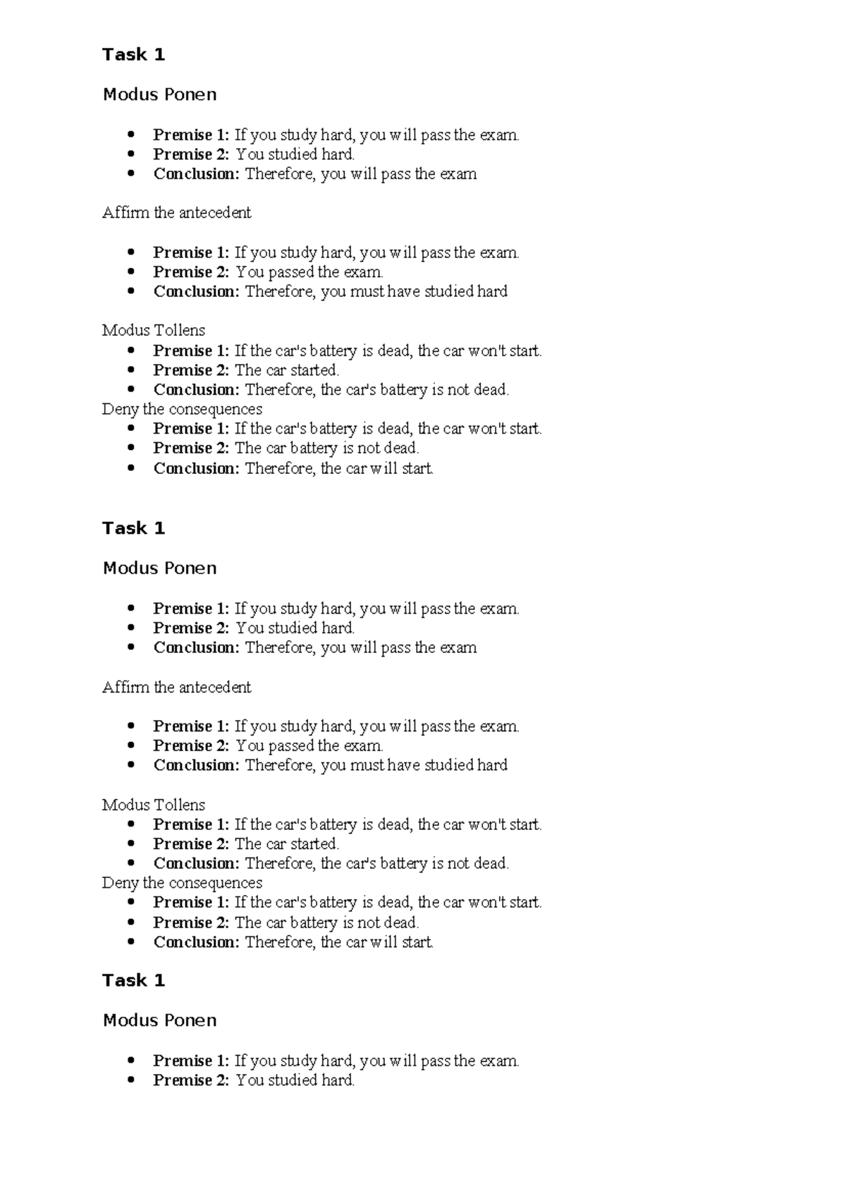 English crit - Task 1 Modus Ponen Premise 1: If you study hard, you ...