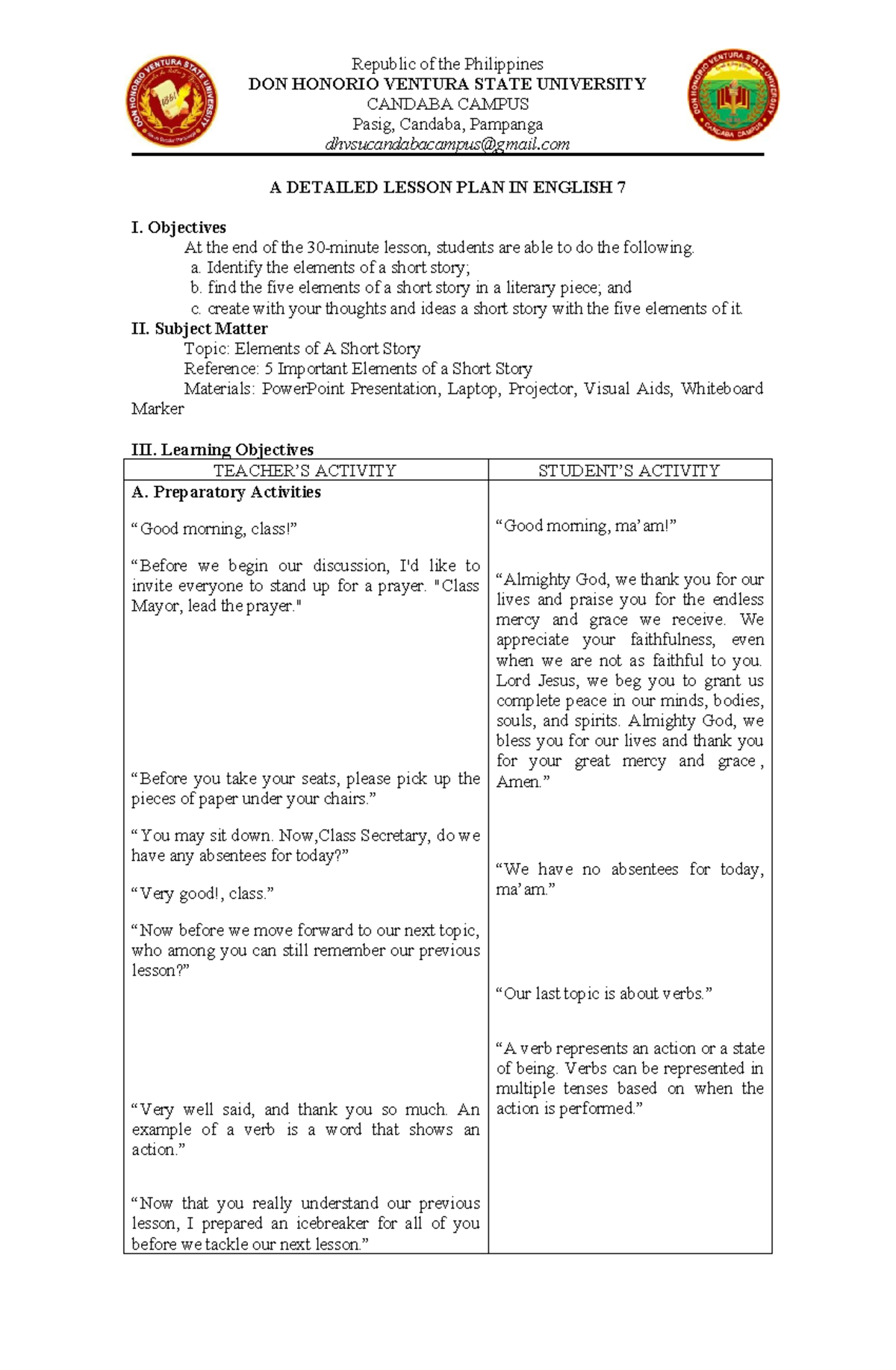 A Detailed Lesson PLAN IN Grade 11 Humss - DON HONORIO VENTURA STATE ...