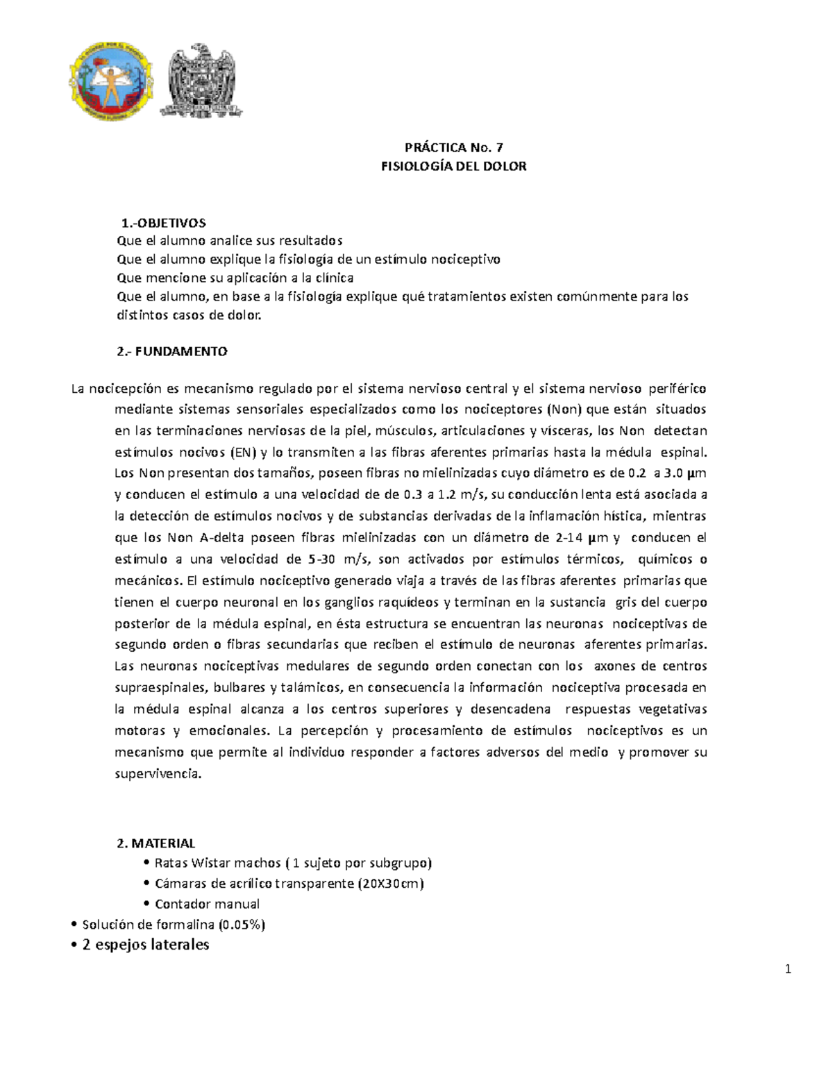 Práctica 7. Fisiología DEL Dolor (solo se vió un vídeo) - PRÁCTICA No ...