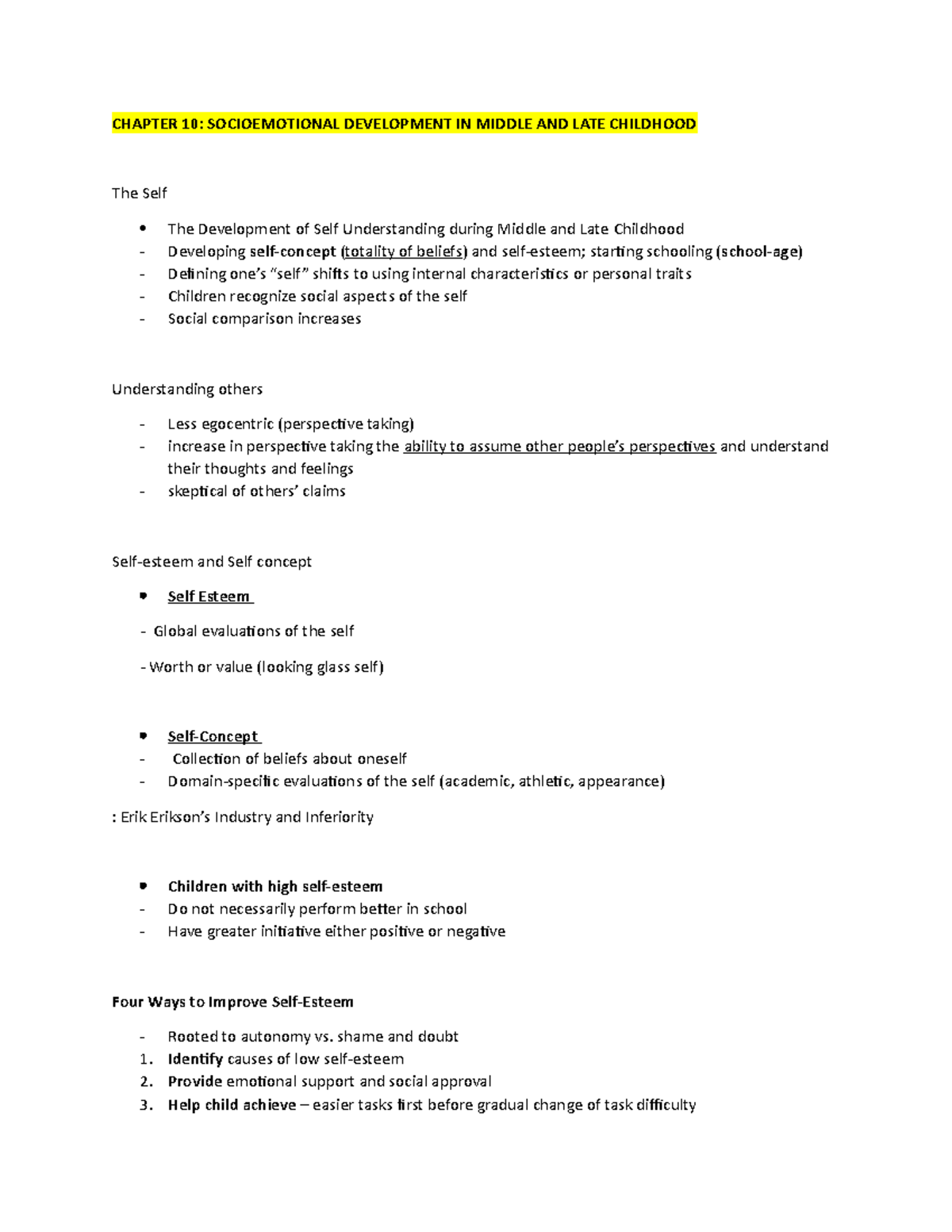 Chapter 10 Socioemotional Development IN Middle AND LATE Childhood ...