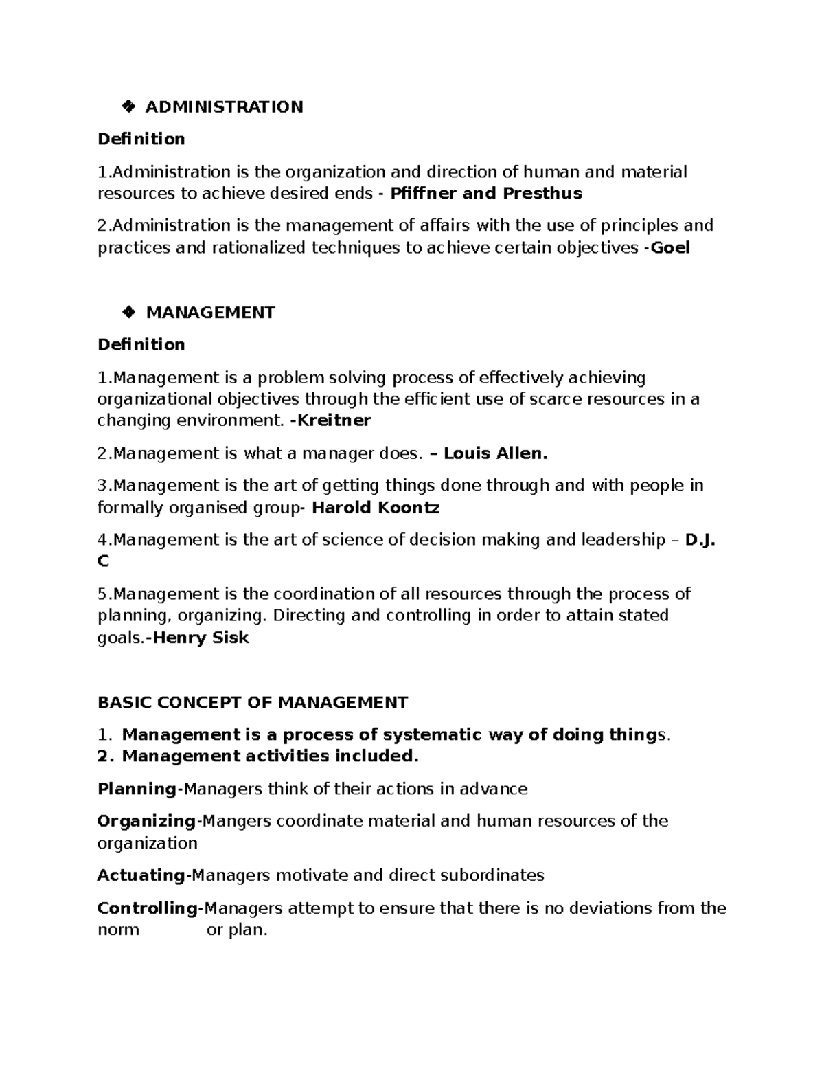 Management,def and concept - ADMINISTRATION Definition 1 is the ...