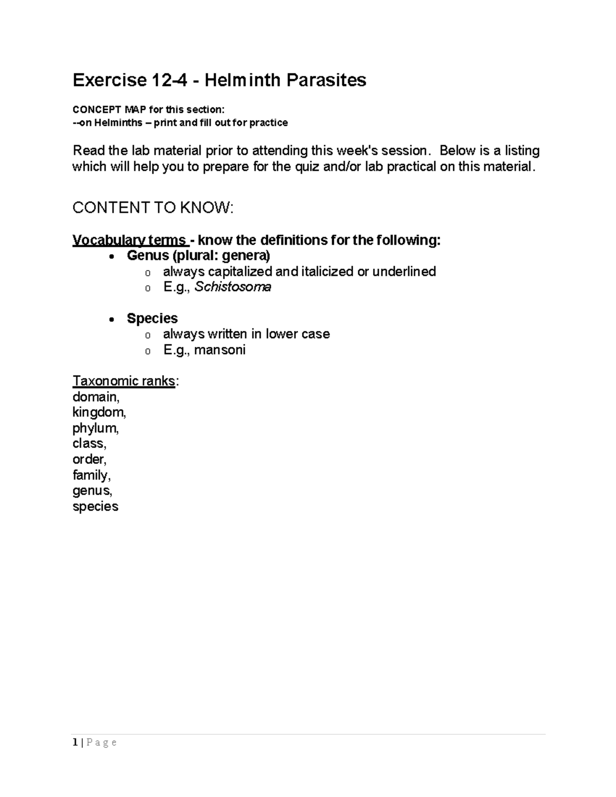 Helminths - Helmints - Exercise 12-4 - Helminth Parasites CONCEPT MAP ...