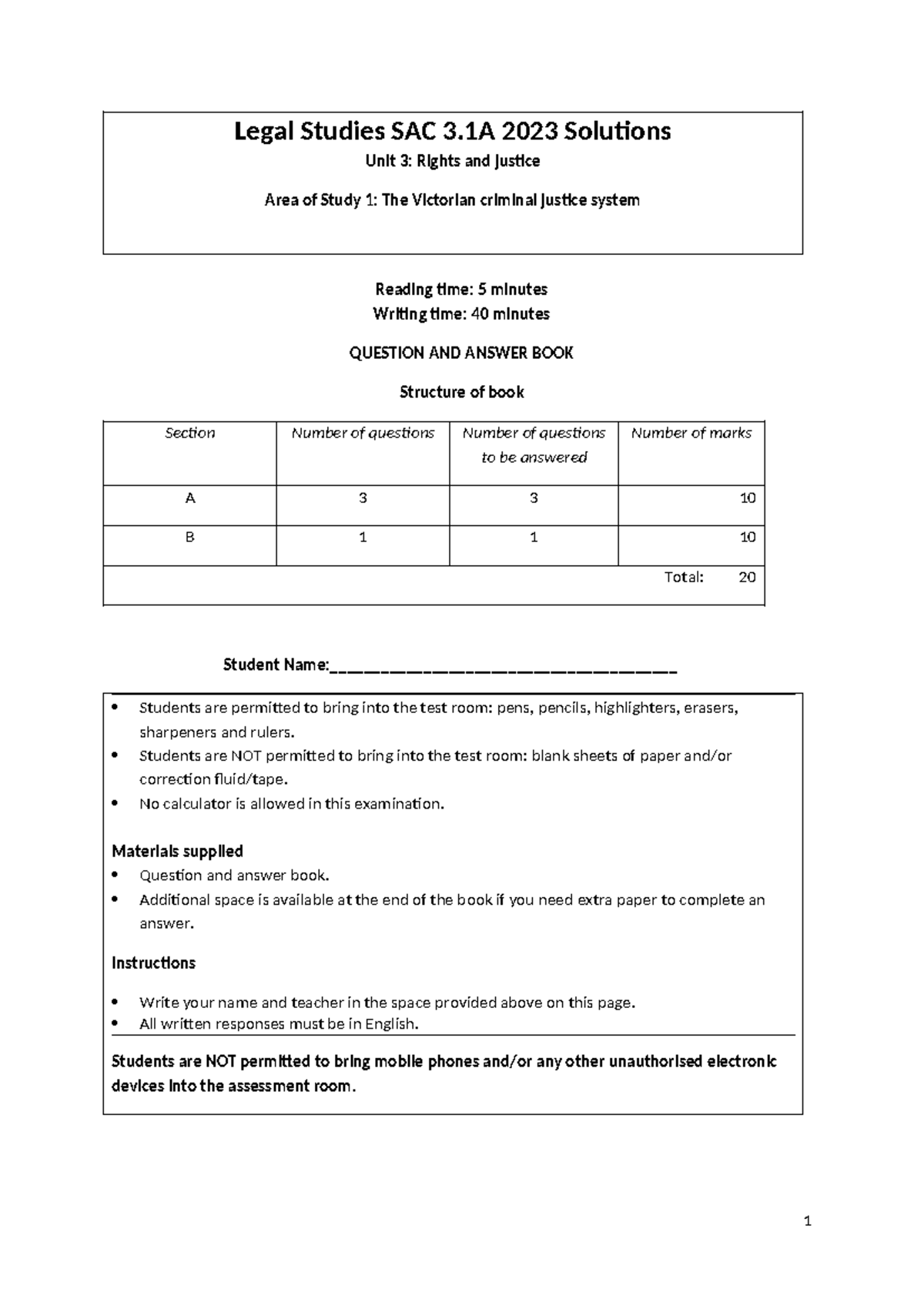U3 AOS1 SAC Part A 2023 Solutions - Legal Studies SAC 3 2023 Solutions ...