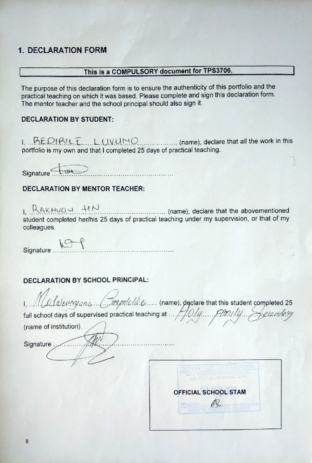 Declaration 2023 - 1. DECLARATION FORM This is a cOMPULSORYdocumentfor ...