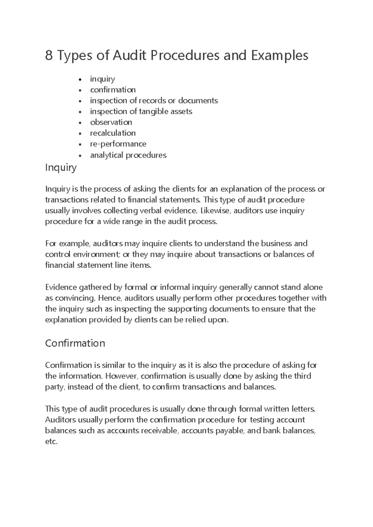 Audit Procedure general - 8 Types of Audit Procedures and Examples ...