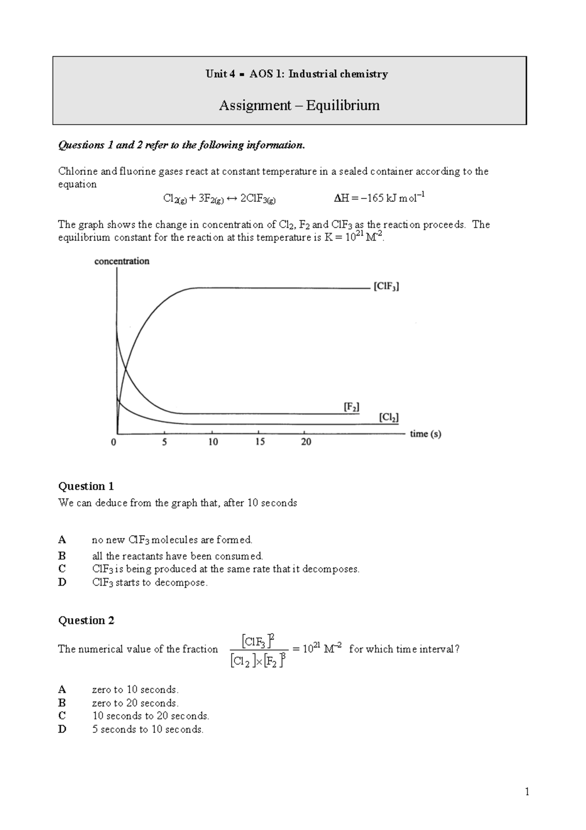 2.2 Further Equilibrium Questions & Solutions - Unit 4 - AOS 1 ...
