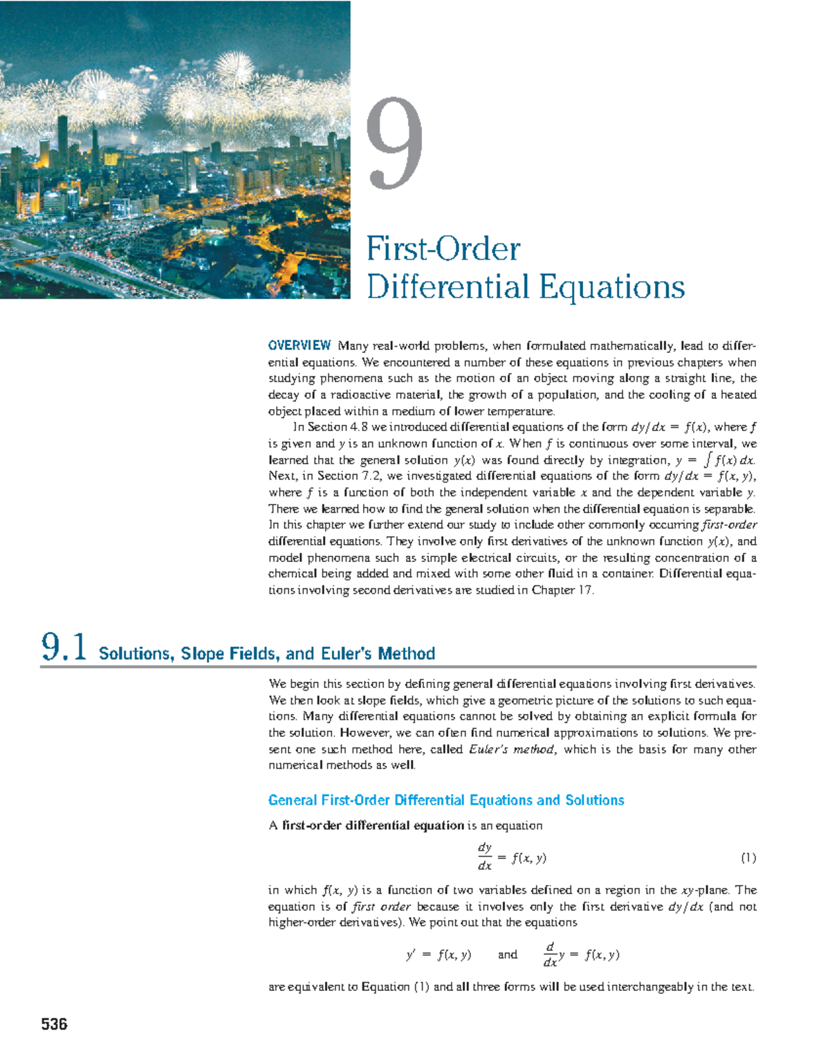 CH 9-1 Solutions, Slope Fields, and Euler’s Method - 536 OVERVIEW Many ...