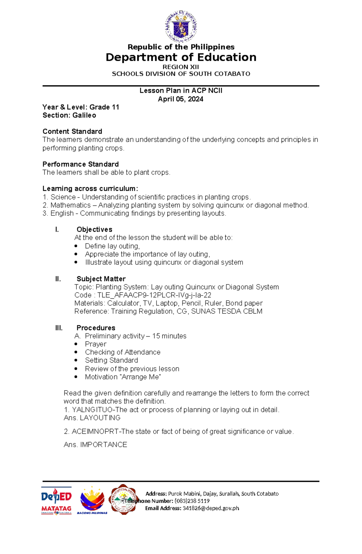 Lesson Plan in ACP NCII - Department of Education REGION XII SCHOOLS ...