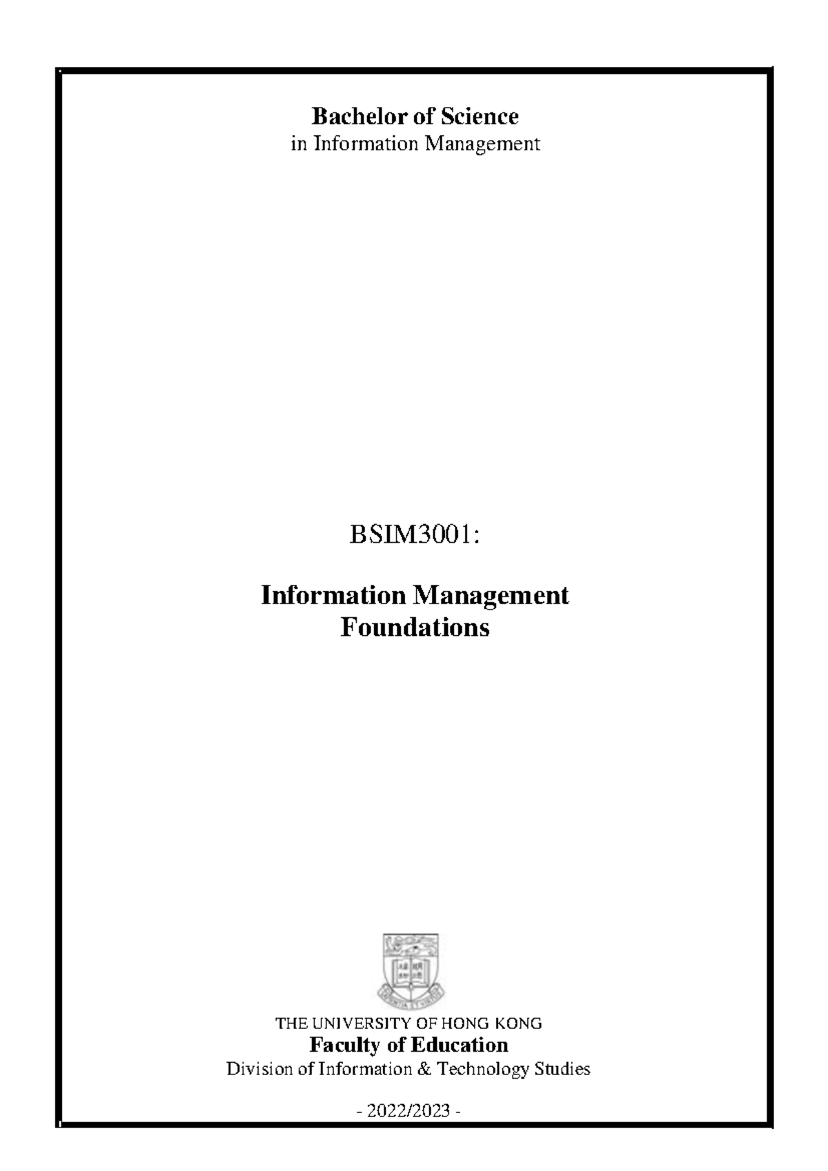 BSIM Course Outline (3001)2022-2023(v1) - Bachelor of Scie nce in ...