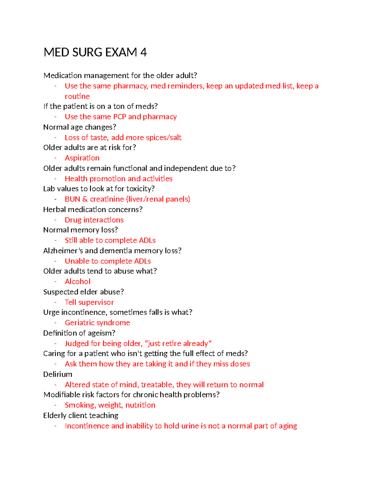 MED SURG EXAM 4-2 - Exam 4 - MED SURG EXAM 4 Medication management for ...