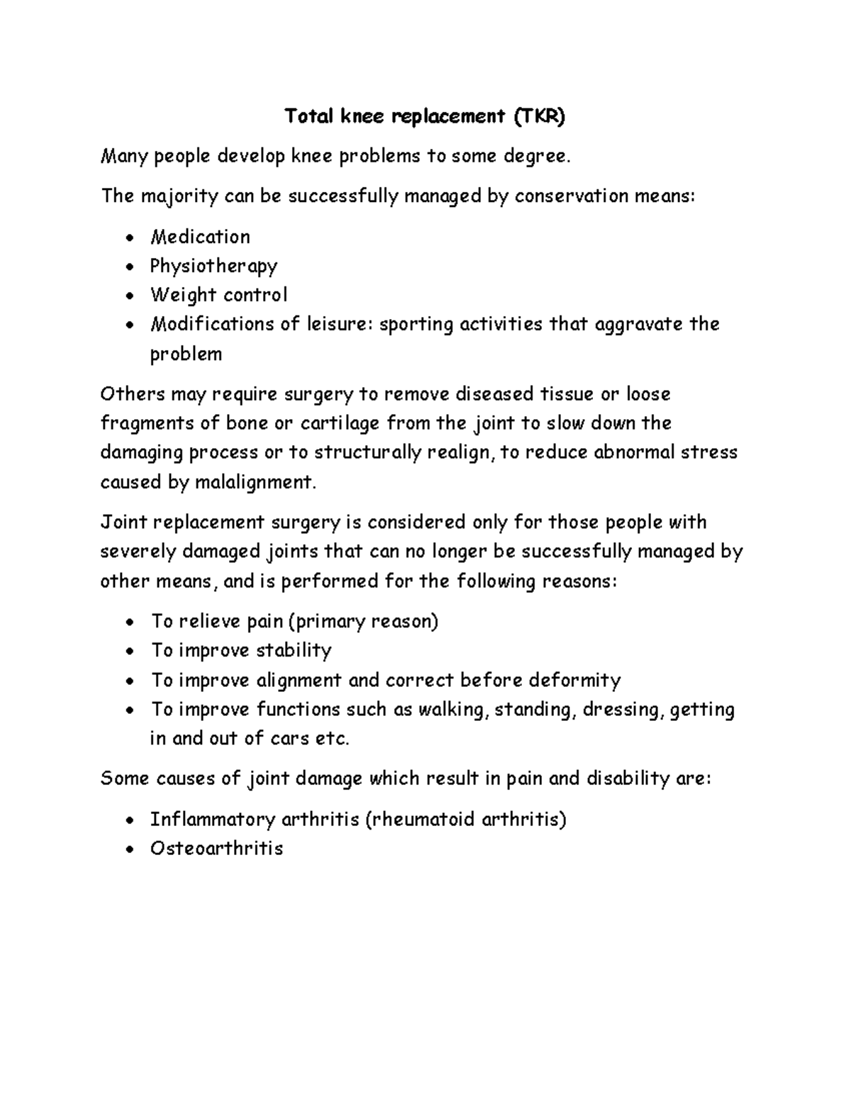 TKR - Summary Pathophysiology for Nursing 2 - Total knee replacement ...