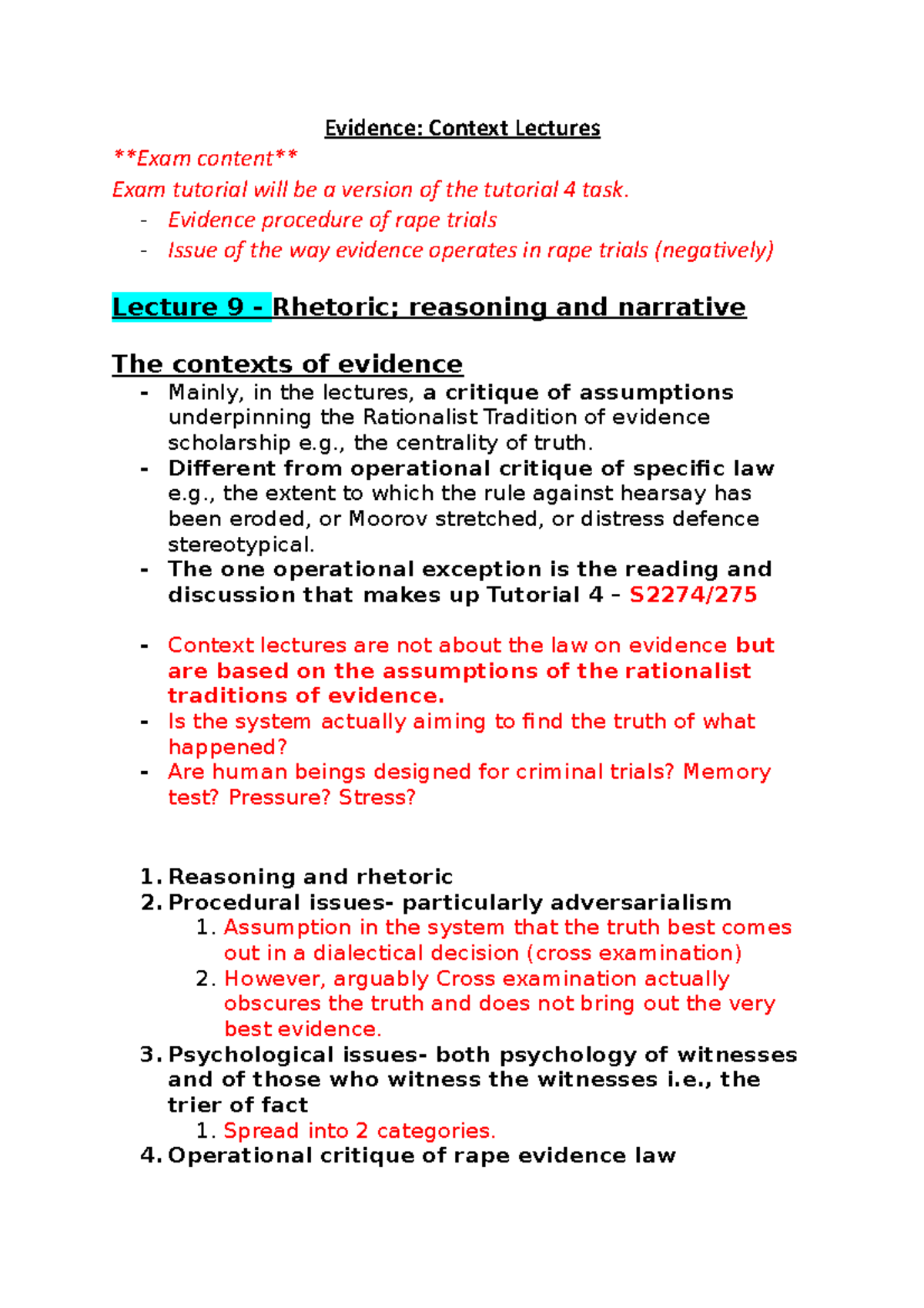 Evidence Context Lectures - Evidence: Context Lectures Exam content Exam tutorial will be a ...