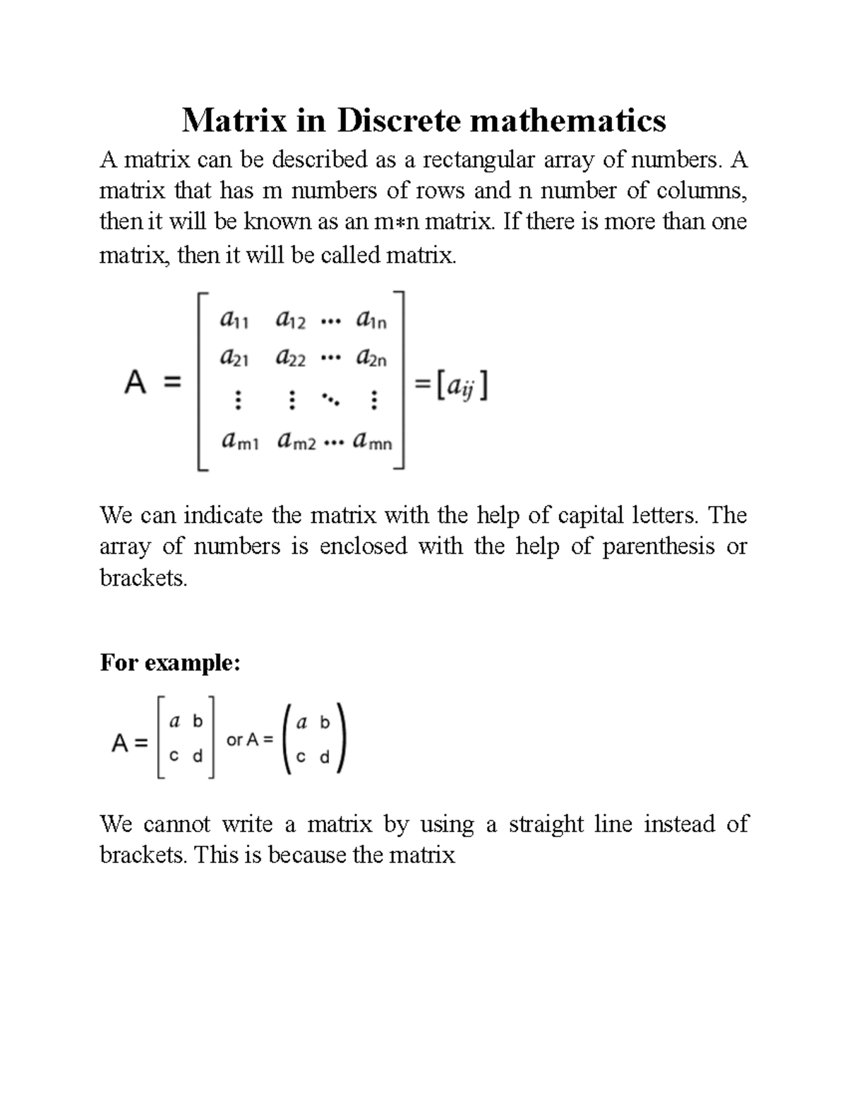 Matrix - Notes - Matrix in Discrete mathematics A matrix can be ...
