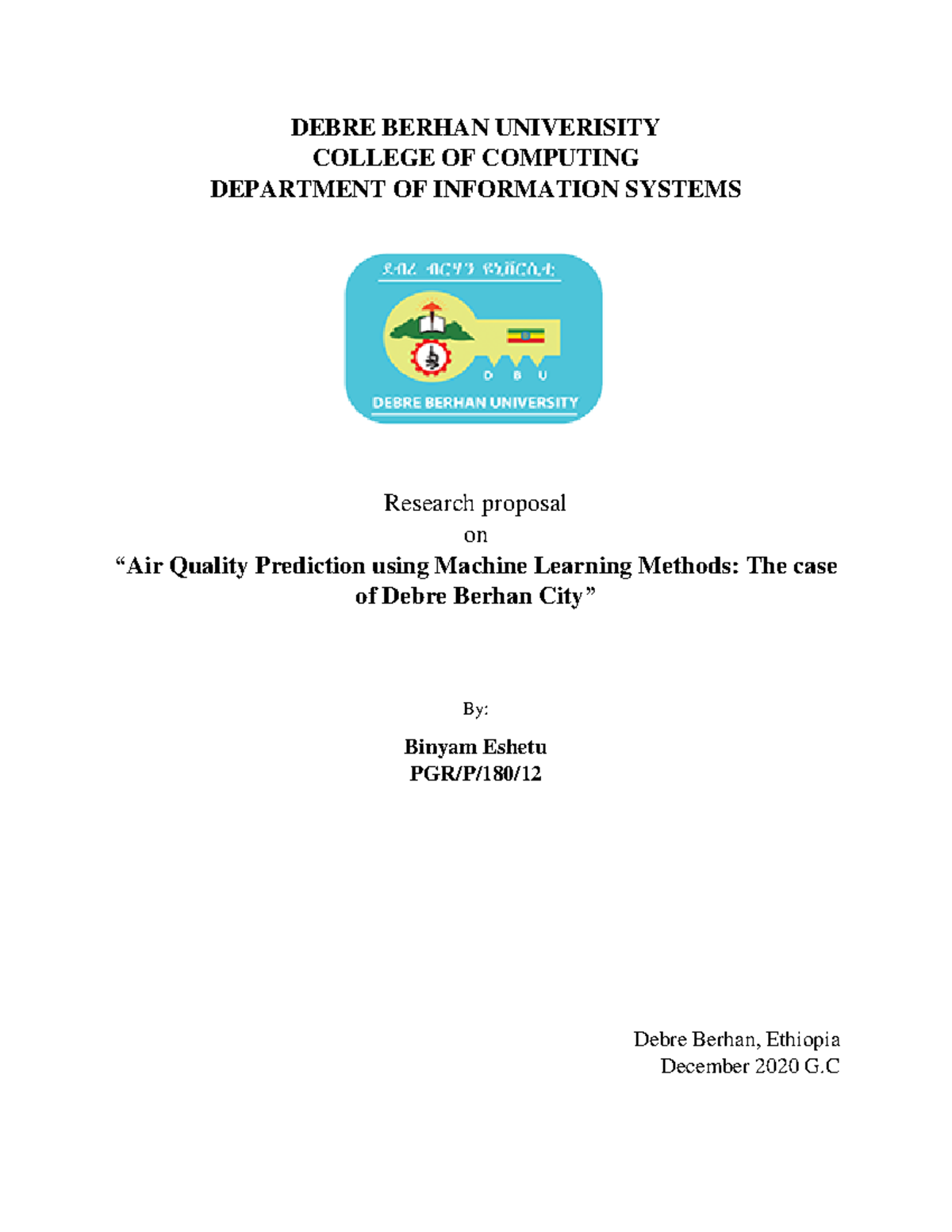 Final of F - Proposal - DEBRE BERHAN UNIVERISITY COLLEGE OF COMPUTING ...
