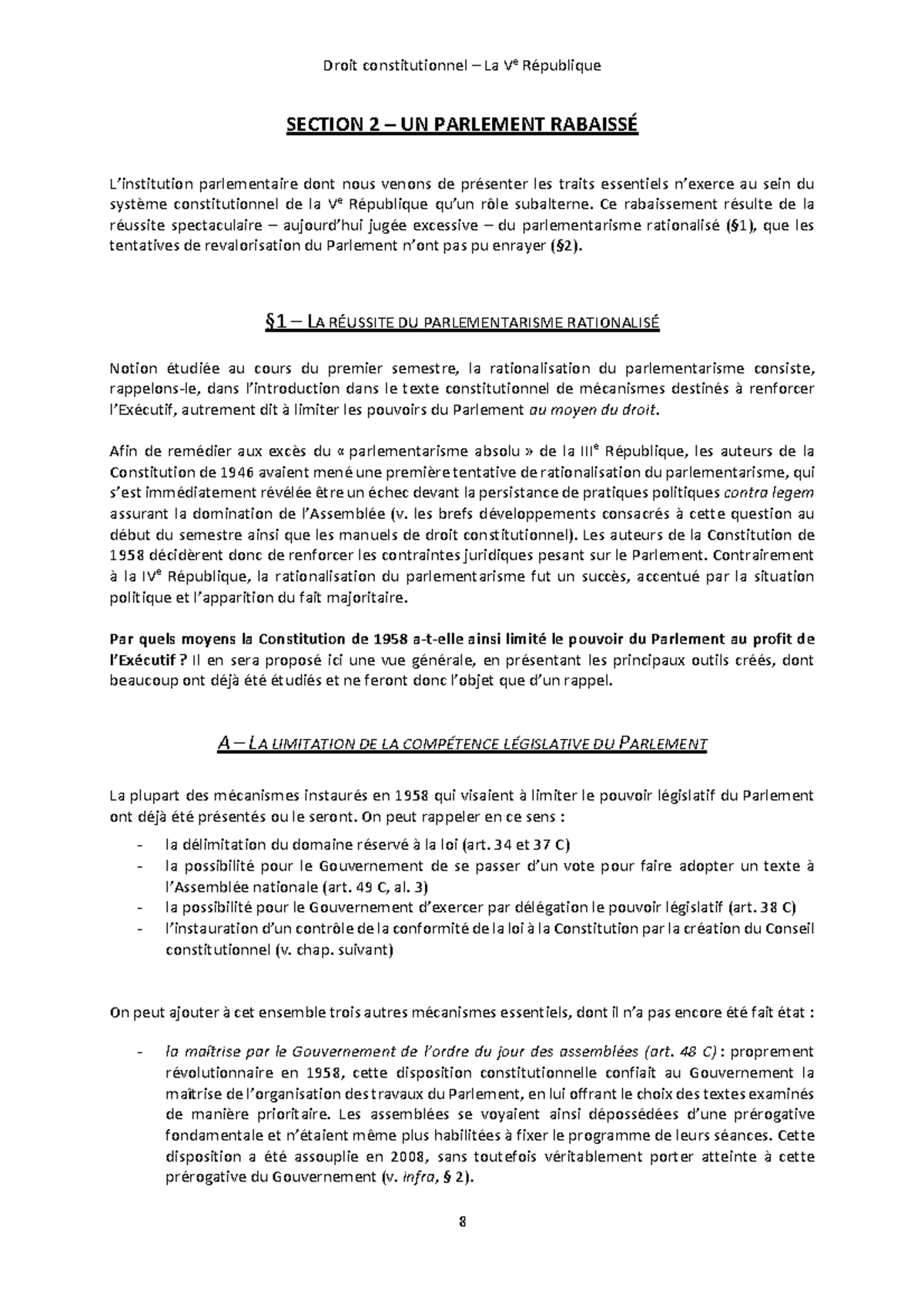 CM Droit constitutionnel - La Ve République - Warning: TT: undefined function: 32 Warning: TT ...