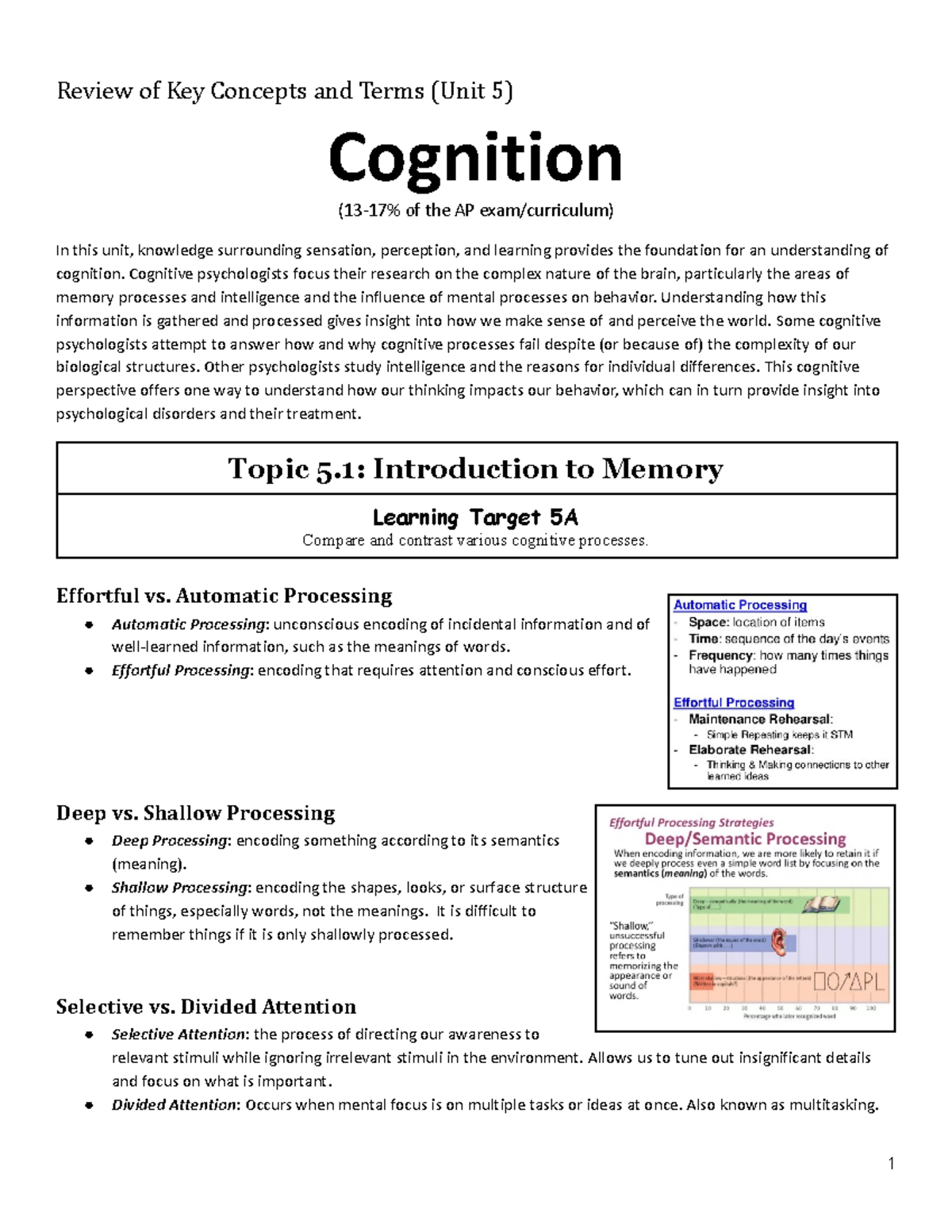 Copy of Review (Unit 5) - Cognition - Review of Key Concepts and Terms ...
