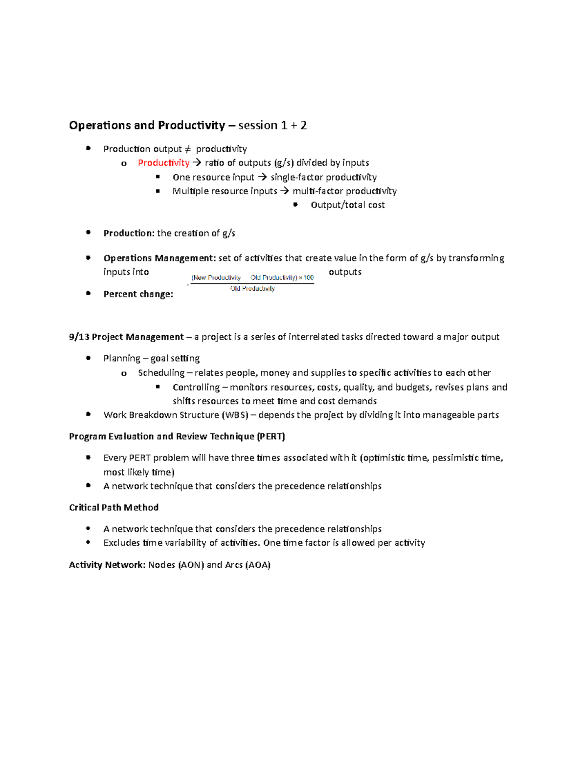 OIM 301 Notes - Operations and Productivity – session 1 + 2 Production ...