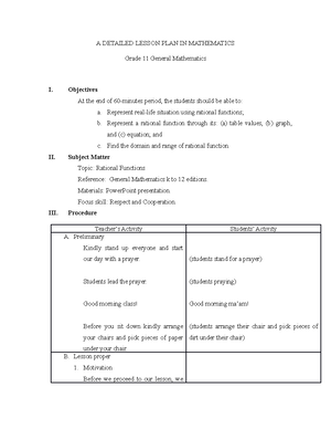 A Detailed Lesson PLAN IN Mathematics grade 11 gen math - A DETAILED ...
