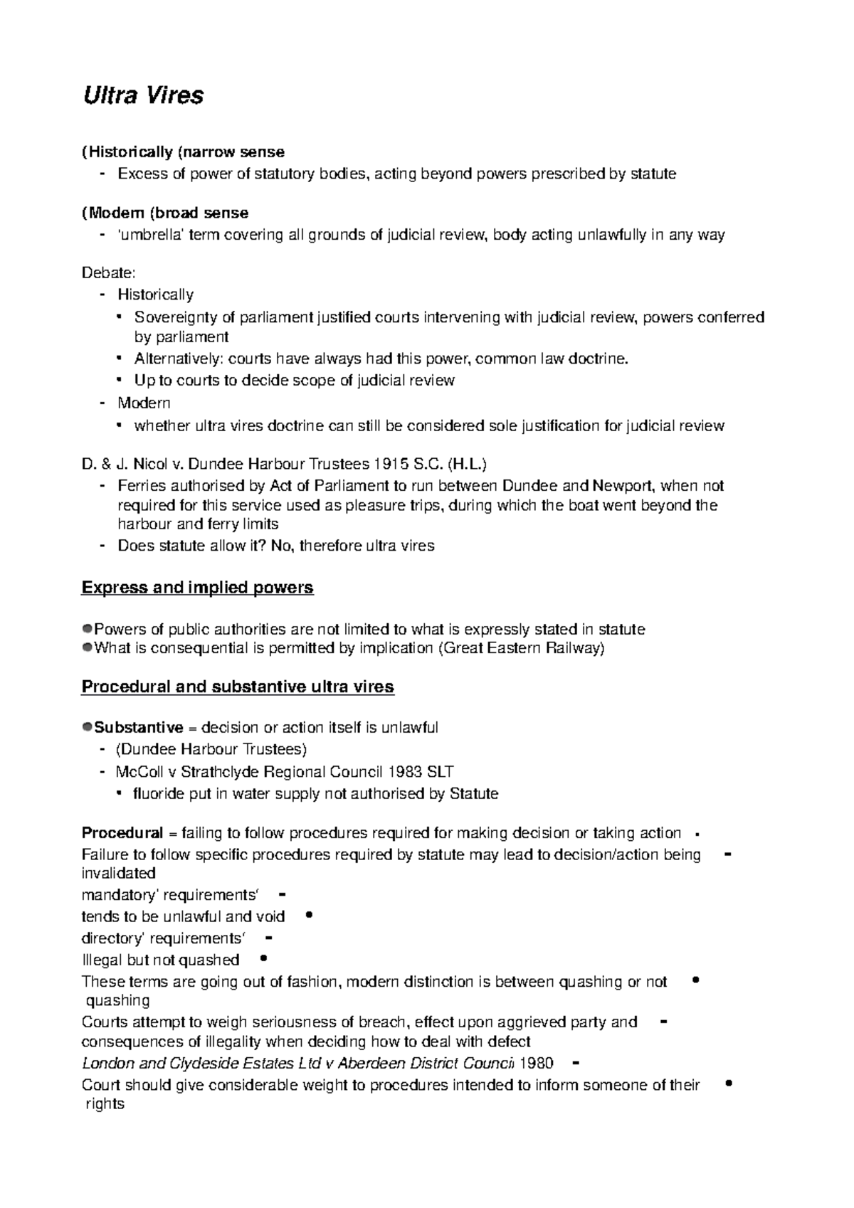 3. Ultra Vires - Notes - LAW2010 - Studocu
