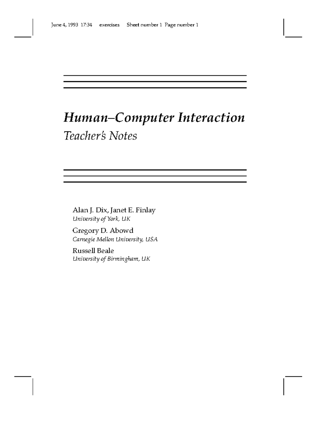 Exercises - Lecture Slides - Human–Computer Interaction Teacher’s Notes ...