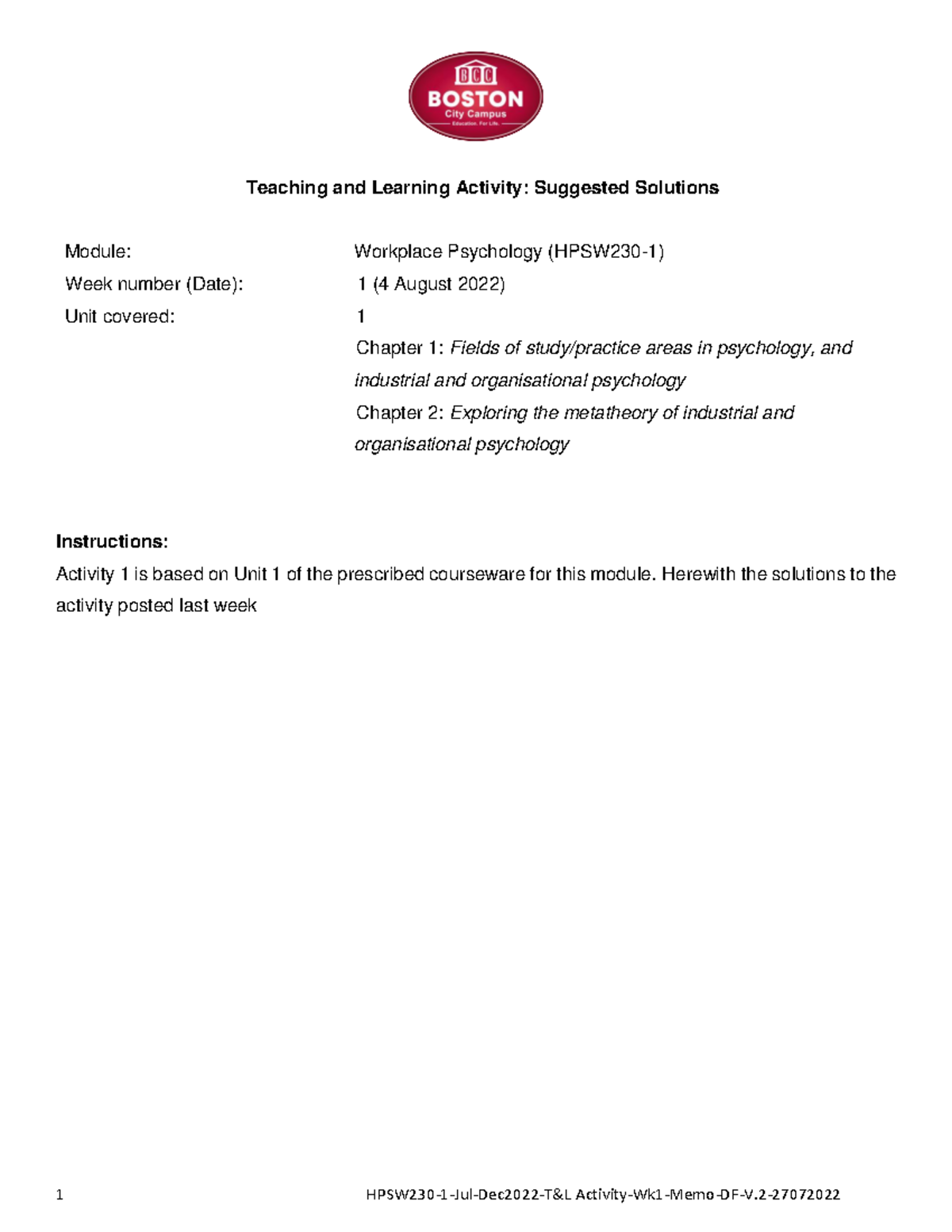 HPSW230-1- Activity Memo-Wk1 - 1 HPSW230-1-Jul-Dec2022-T&L Activity-Wk1 ...