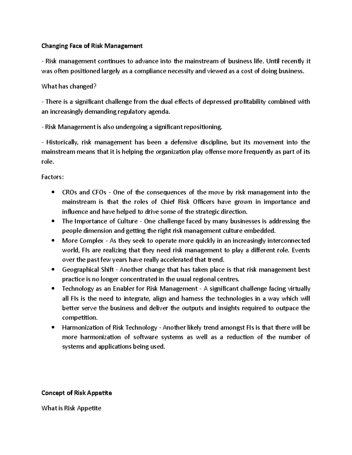 Risk Management Report - Changing Face of Risk Management Risk ...