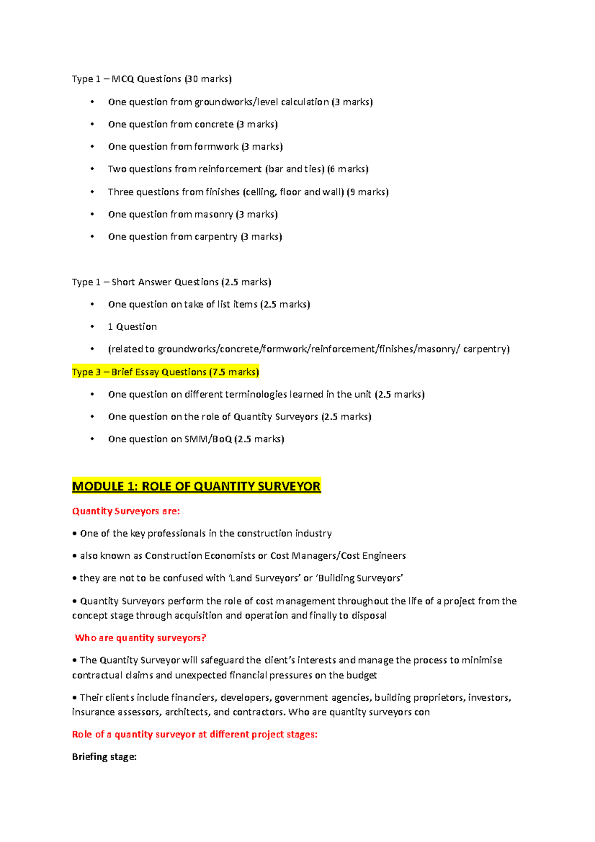 BM - EXAM Notes - ............................................ - Type 1 ...