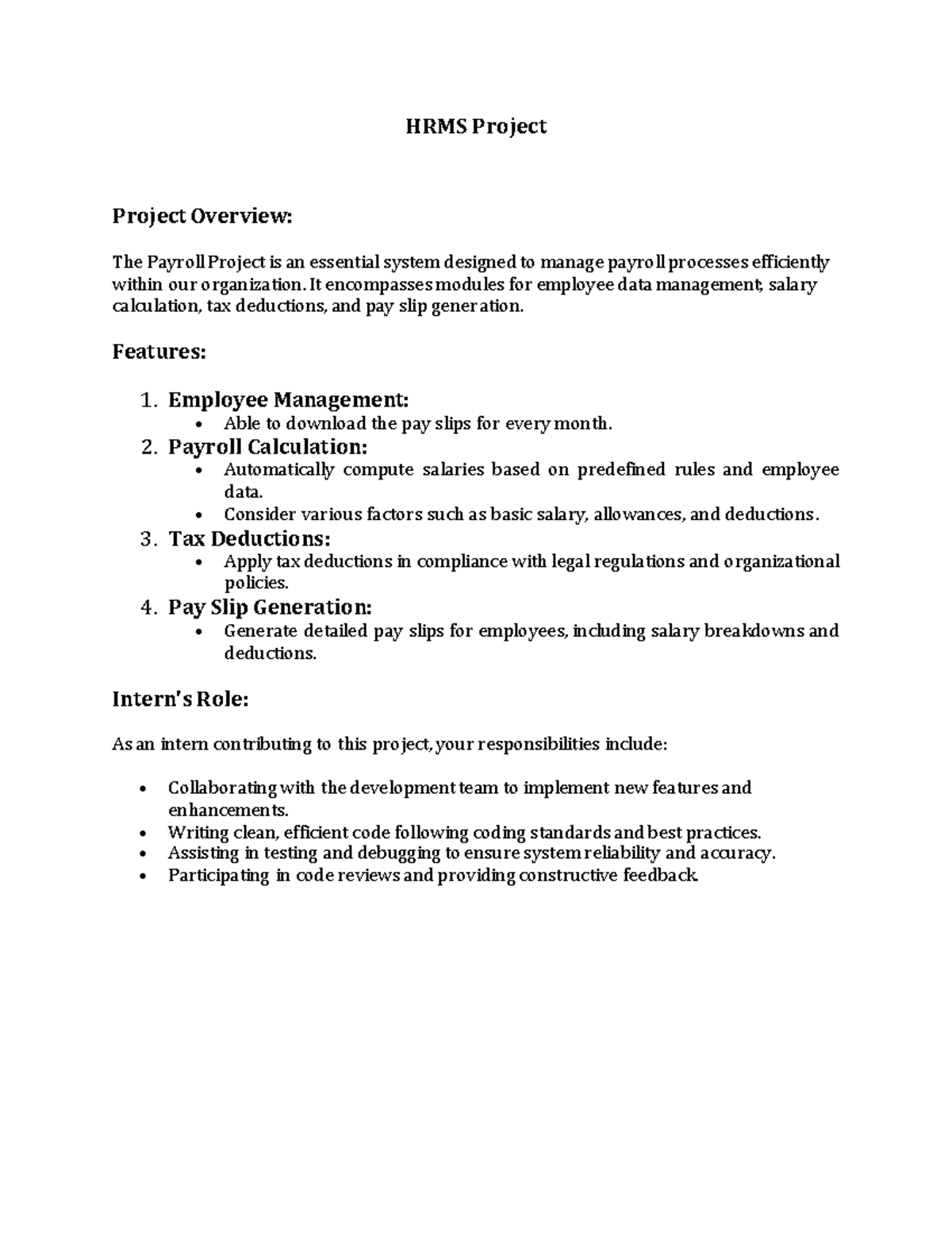 HRMS Project Document - HRMS Project Project Overview: The Payroll ...
