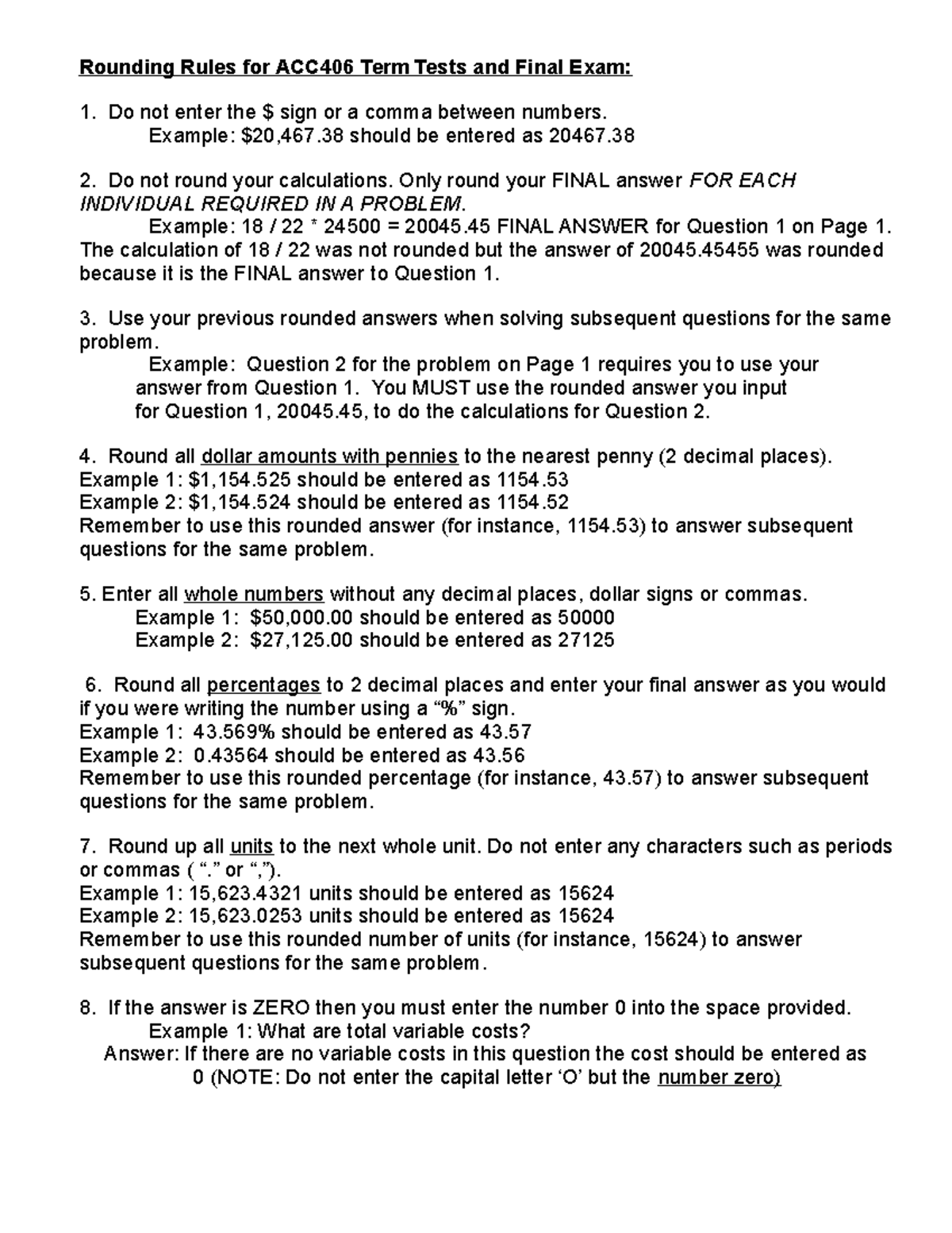 Rounding Rules for ACC406 Tests and Final Exam - Rounding Rules for ...