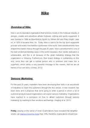 Nike Assignment - Nike Overview of Nike Nike is an incorporated ...