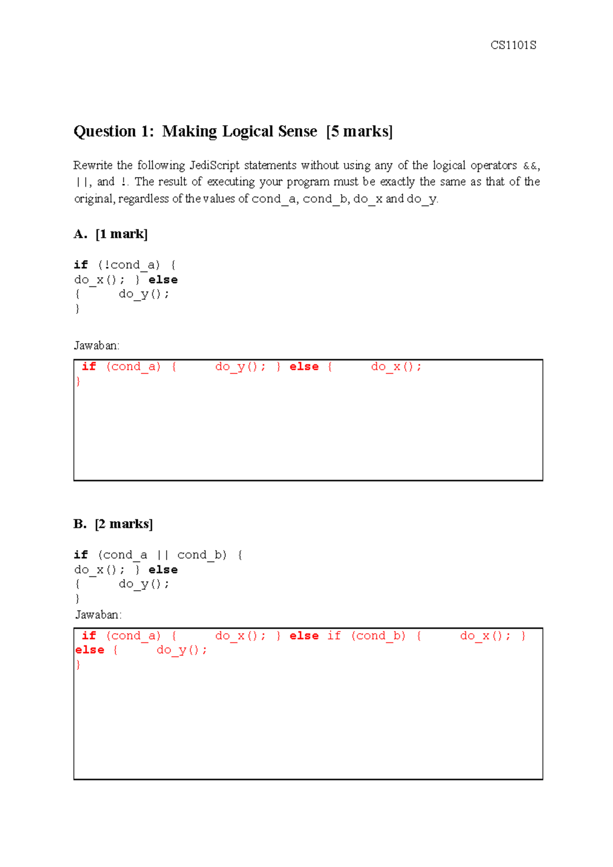 Making Logical Sense - (C / C++) - Question 1: Making Logical Sense [5 ...