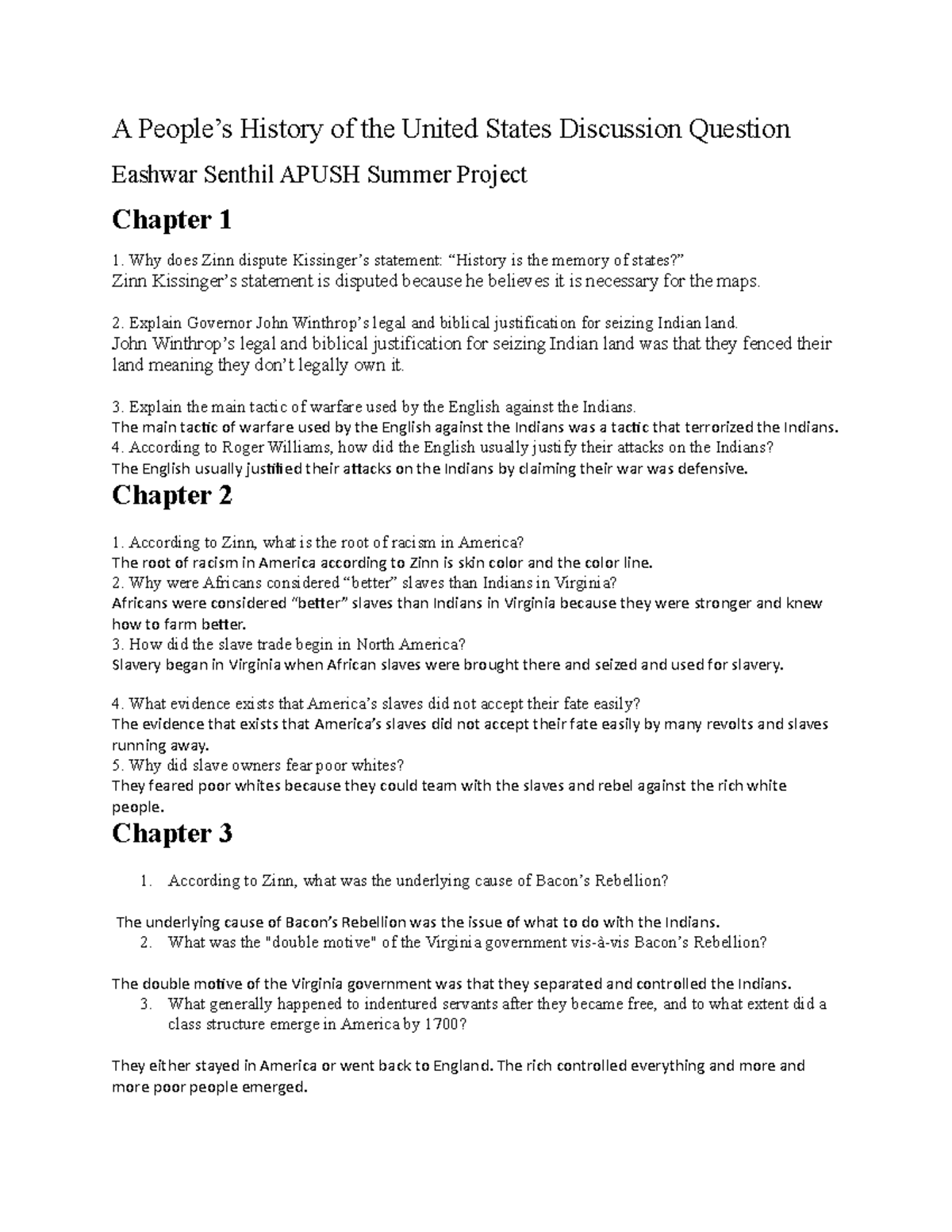 US History Notes Lecture - A People’s History of the United States ...