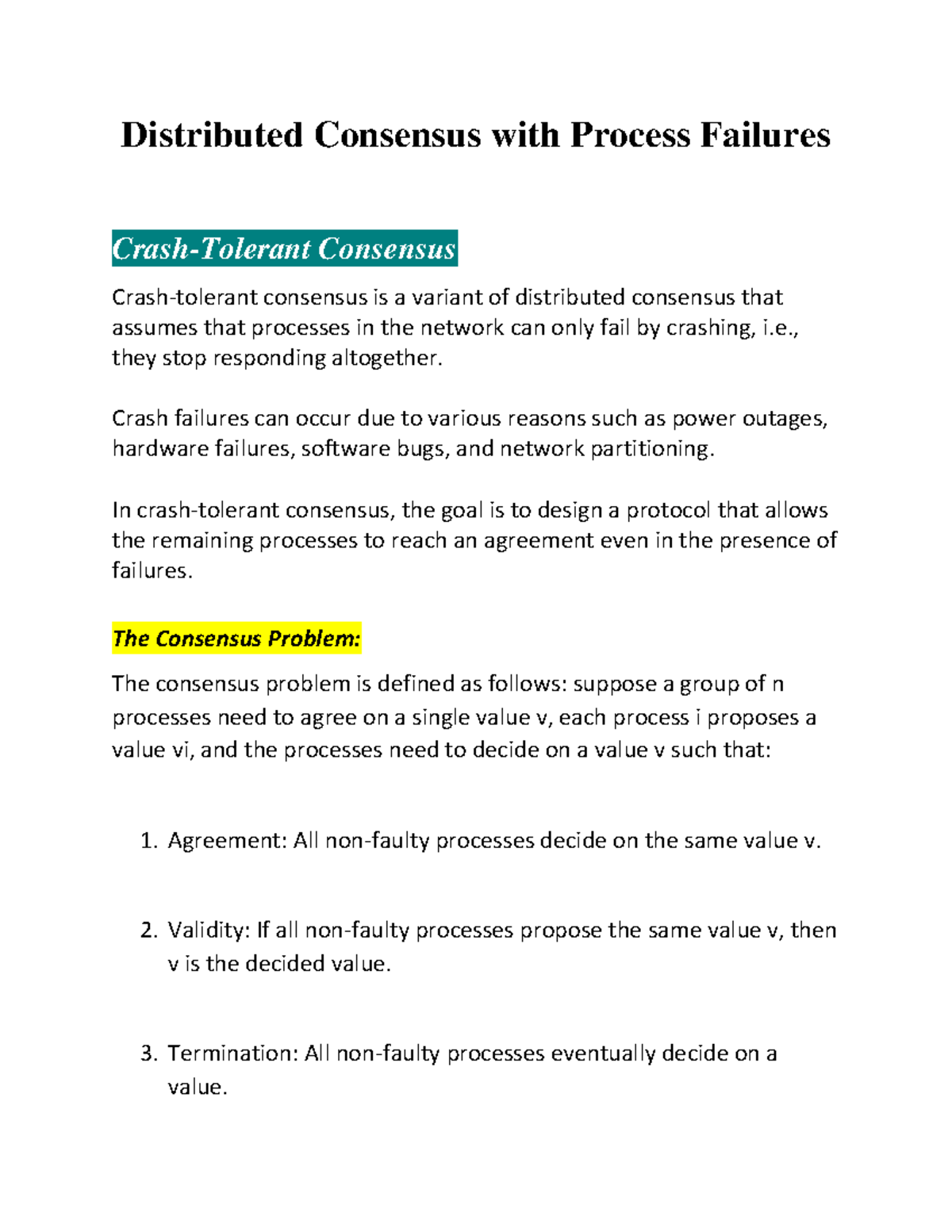 Distributed Consensus with Process Failures - (Crash-Tolerant Consensus ...