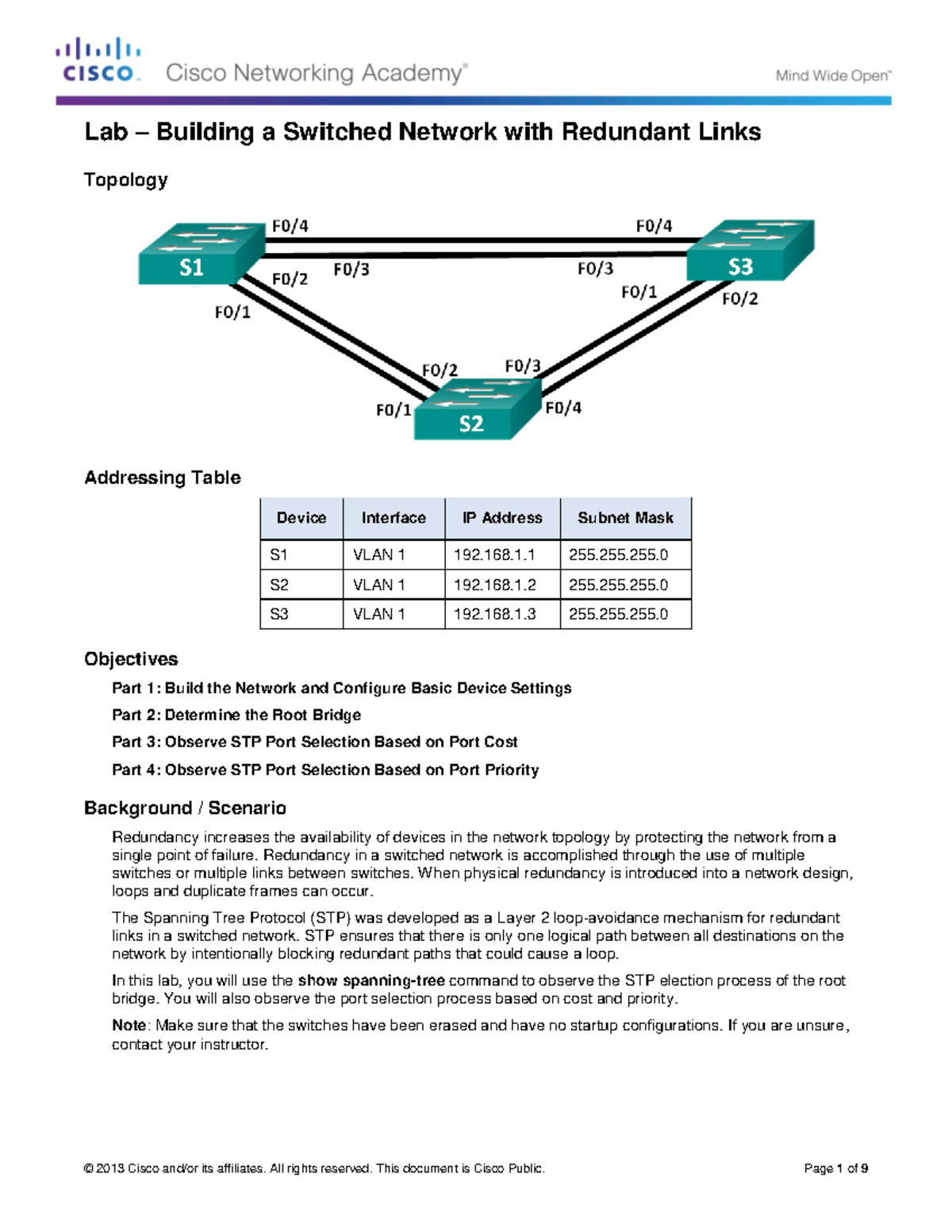 Lab SU-7 - Week 7 tutorial lab work - © 2013 Cisco and/or its ...