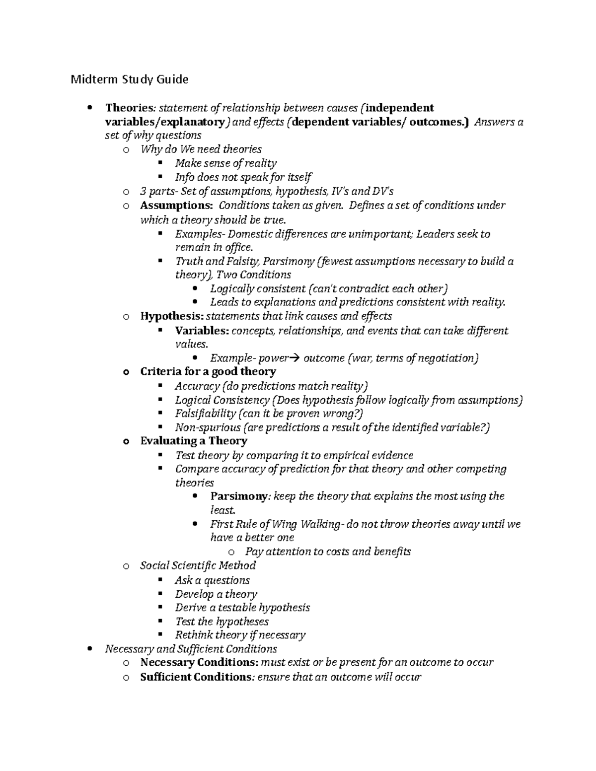 Midterm Study Guide - Midterm Study Guide Theories: statement of ...