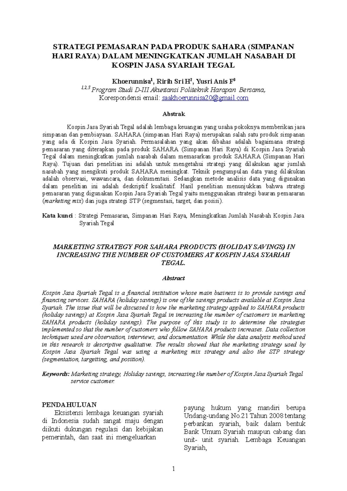 Sss - brain otak - STRATEGI PEMASARAN PADA PRODUK SAHARA (SIMPANAN HARI ...