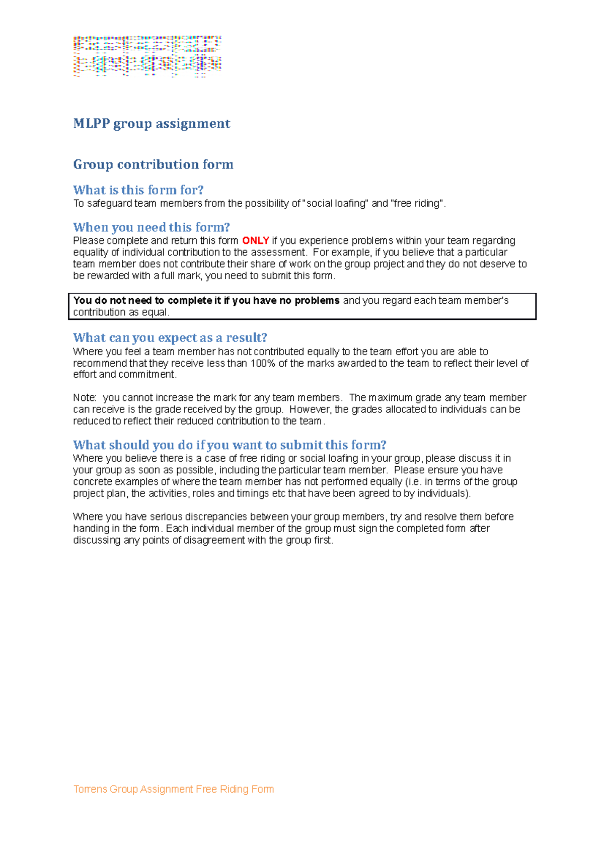 Group assignment free riding form - MLPP group assignment Group ...
