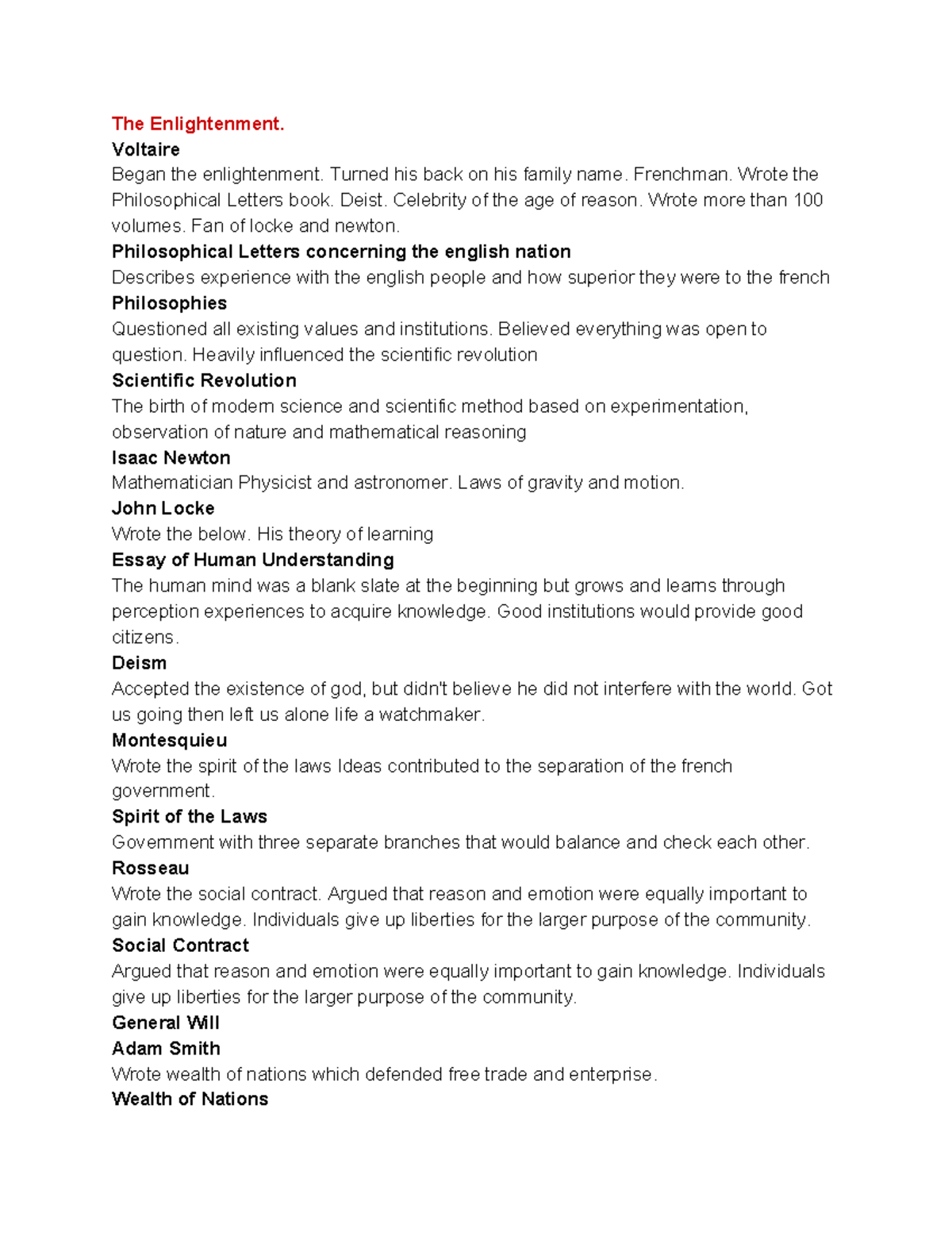 The Enlightenment - Lecture notes 8 - The Enlightenment. Voltaire Began ...