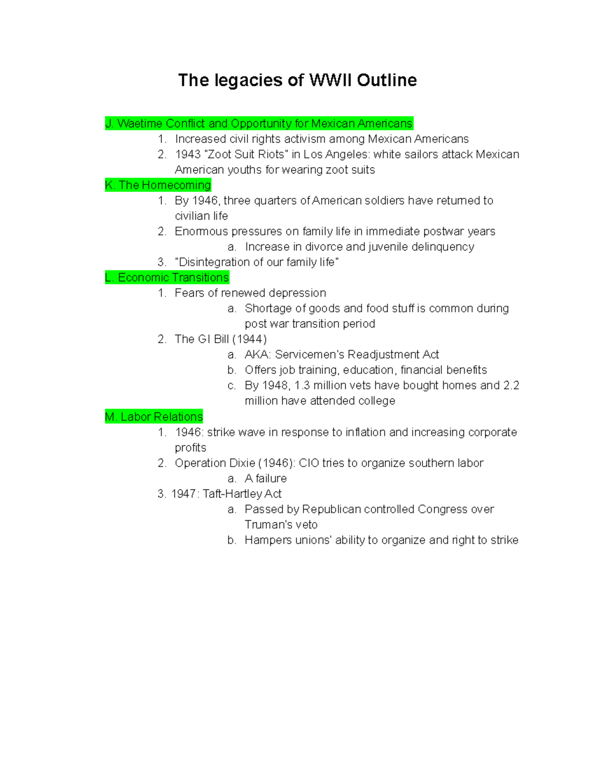 United States History since 1877-The legacies of WWII Outline Notes ...