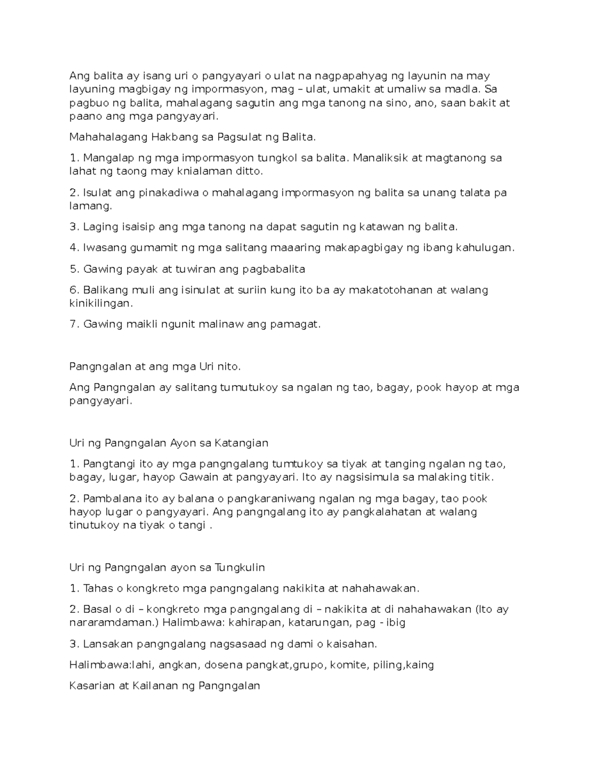 Filipino Lecture 5 - Ang balita ay isang uri o pangyayari o ulat na ...