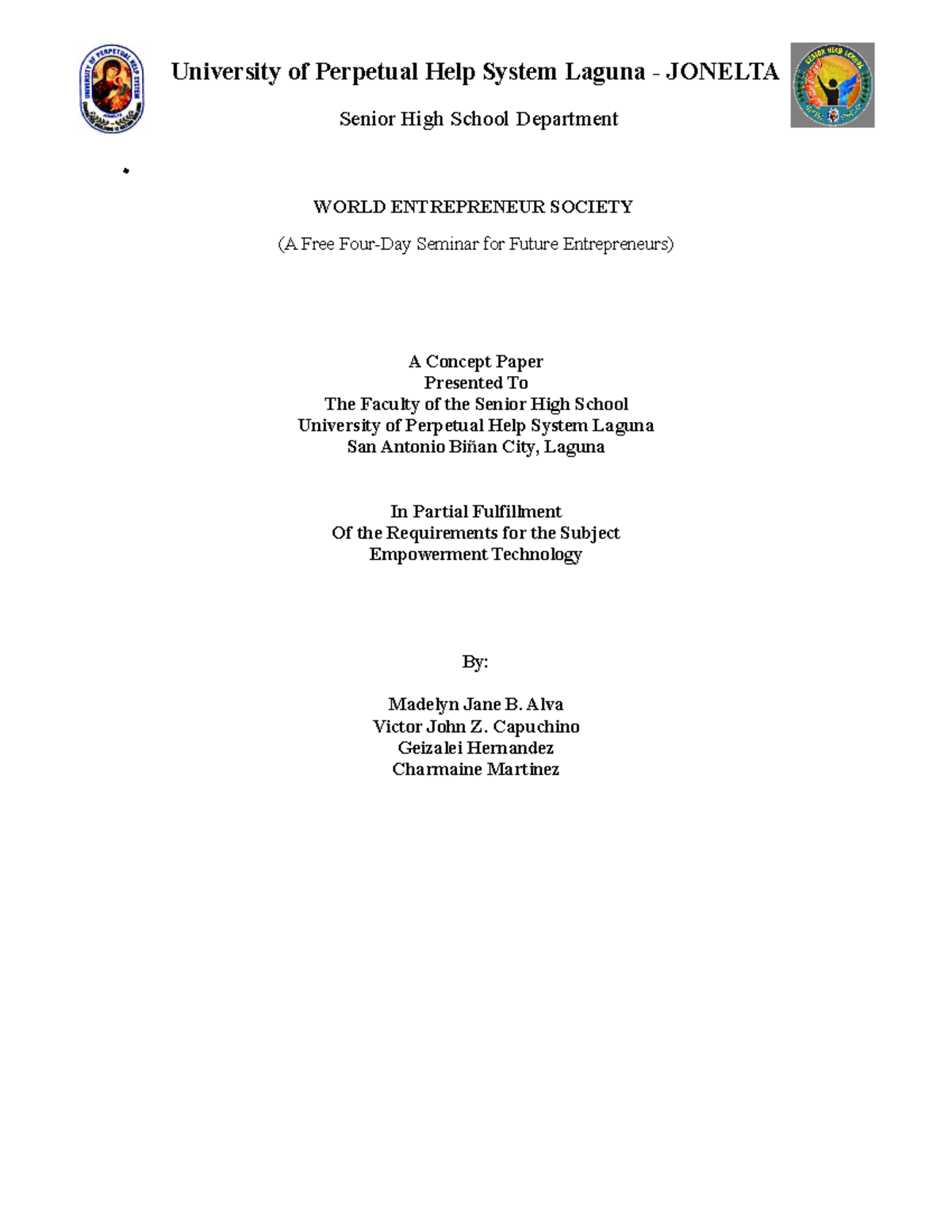 Concept Paper about the economy - Senior High School Department WORLD ...