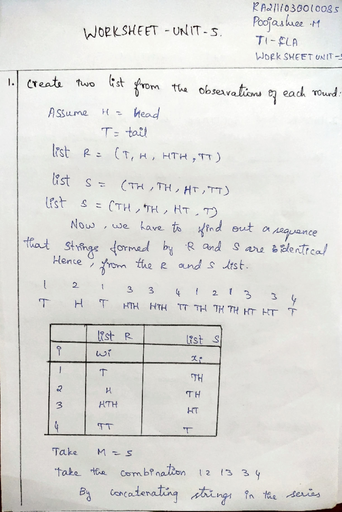 Worksheet unit 5 - ................. - (reate wo T Assume H- ead lst s ...