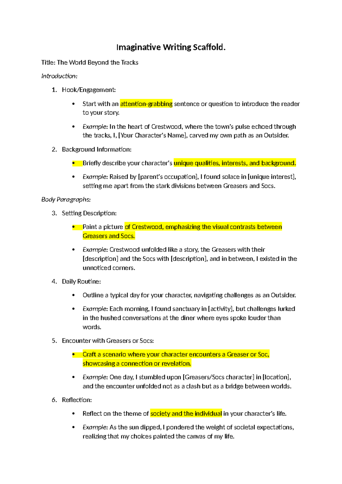 Imaginative Writing Scaffold - Title: The World Beyond the Tracks ...