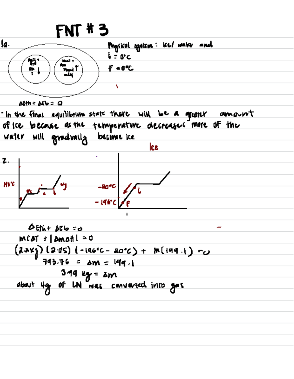 PHY 7A fnt3 - Fnt 3 - FNT # 3 la. Physical system : ice / water and i ...